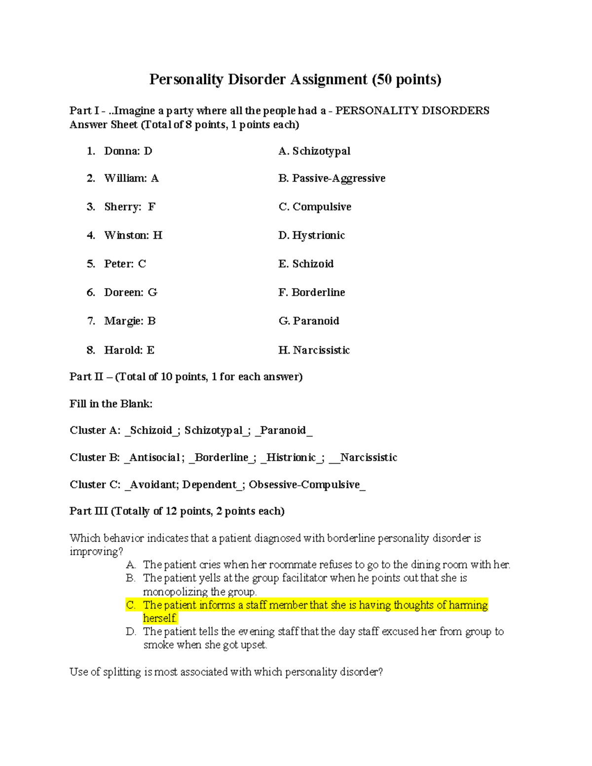 Personality Disorder Assignment - a party where all the people had a ...