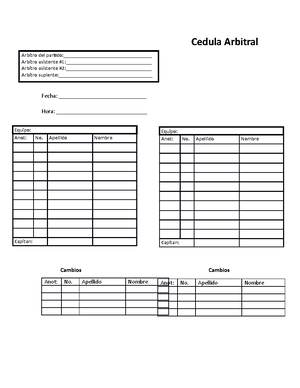 Cedula-arbitral - Cédula para arbitraje y buen control de partidos - matematica - Studocu
