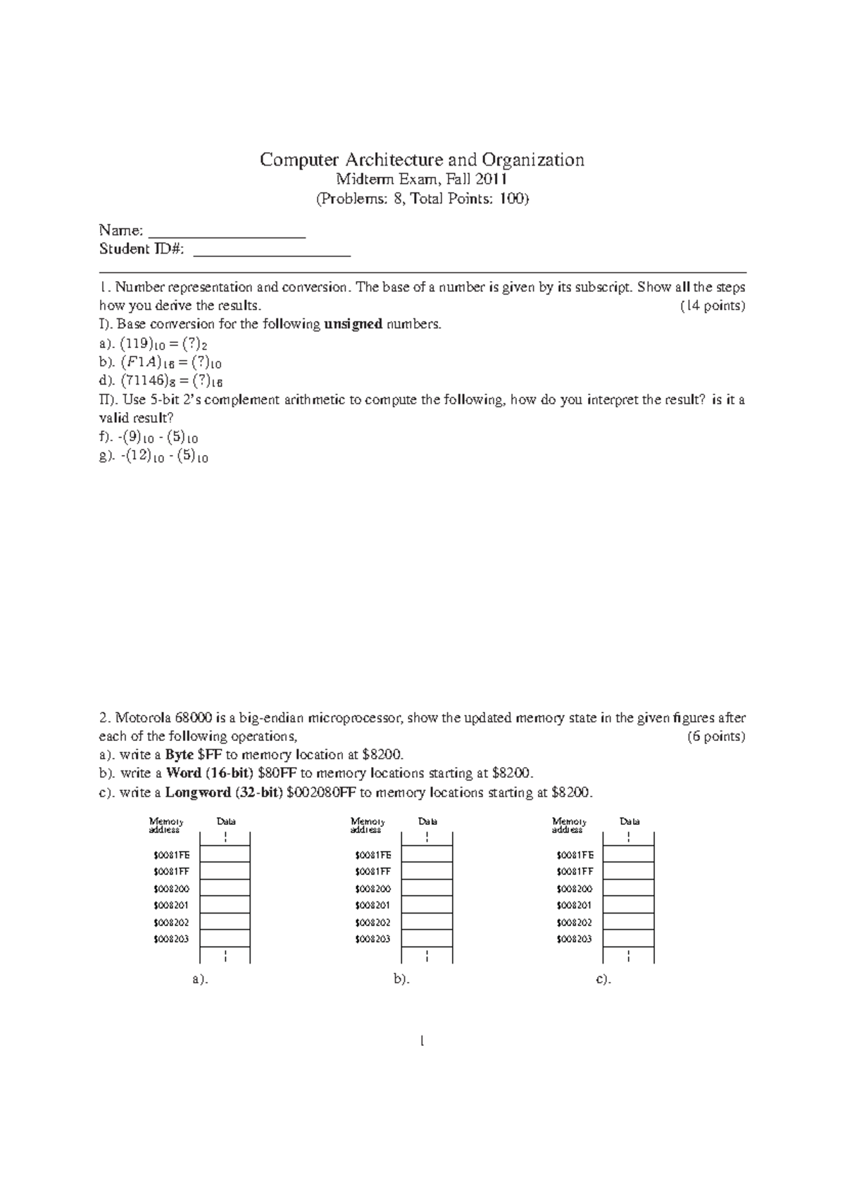 Midterm-sample - Computer Architecture and Organization Midterm Exam ...
