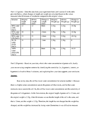 BIOL 201.006 Take Home Test #1a final - Determine the concentration of ...