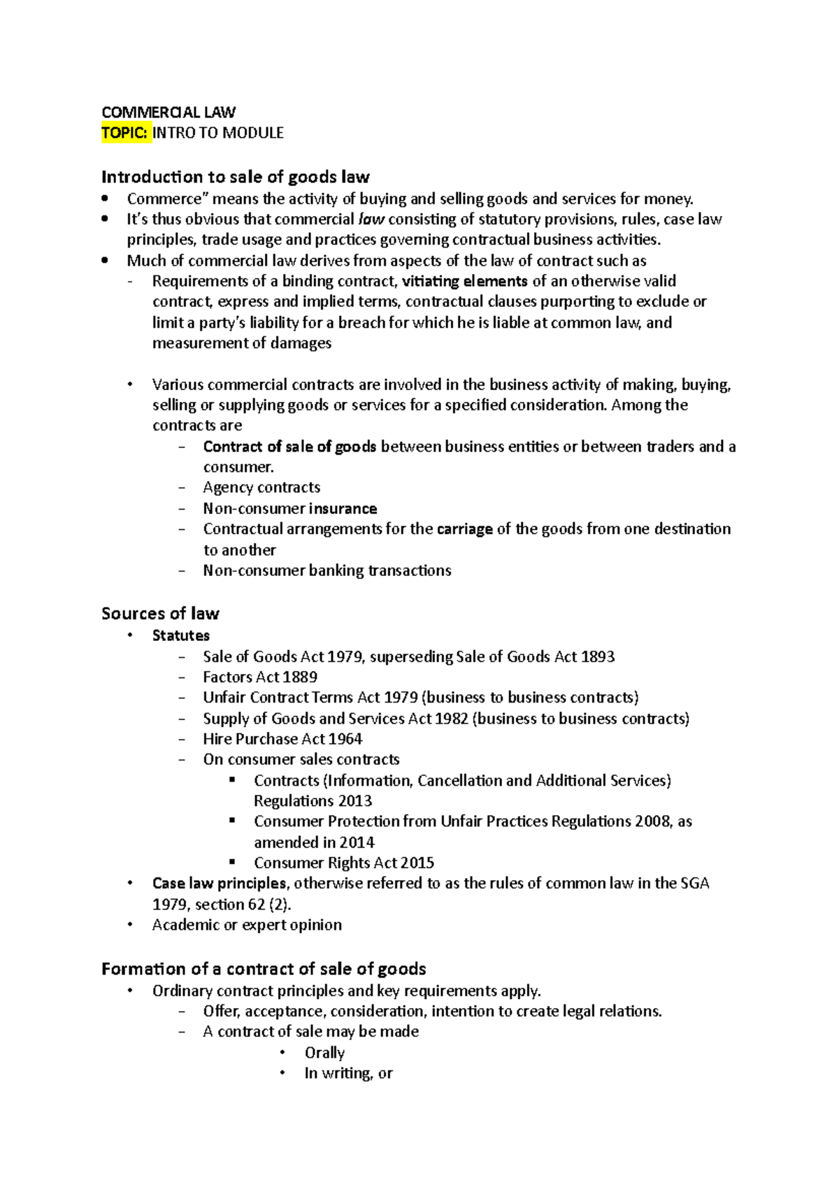 Lecture 1 and 2 - intro to commercial law - COMMERCIAL LAW TOPIC: INTRO ...