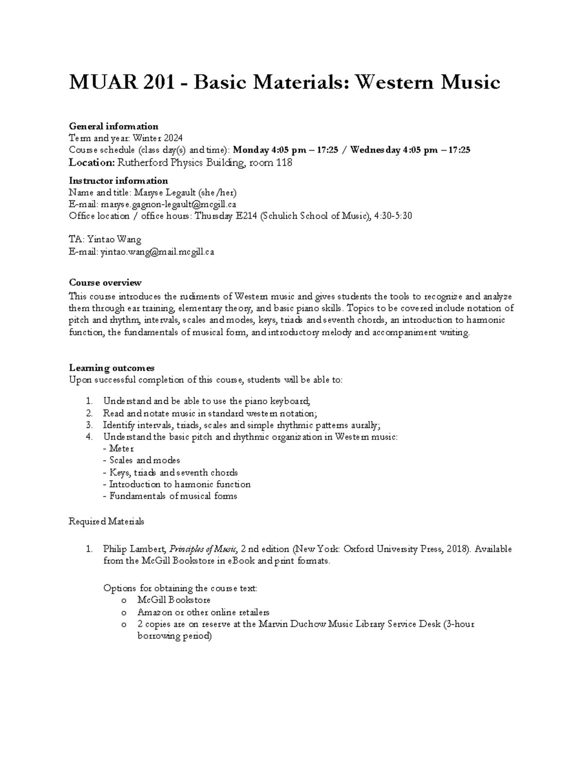 Syllabus Legault - MUAR 201 - Basic Materials: Western Music General ...