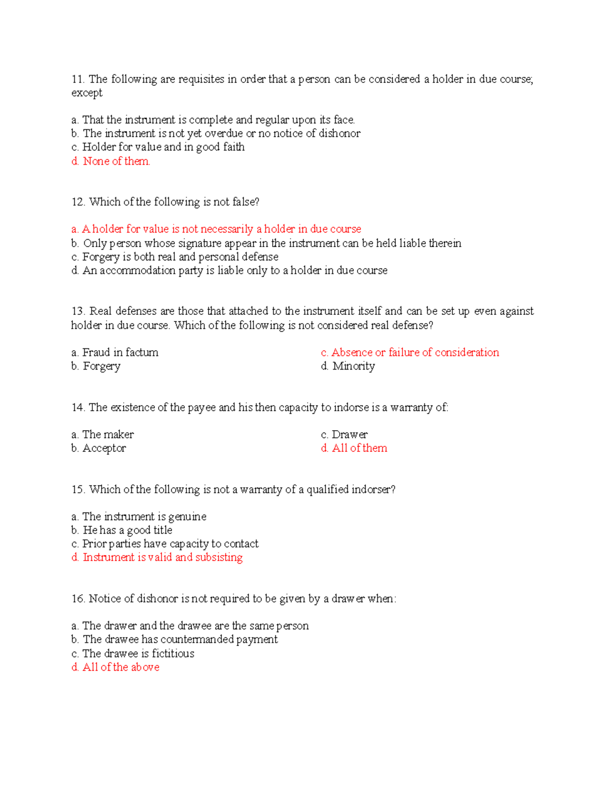 Business LAW Negotiable Instruments Reviewer 2 - The following are ...