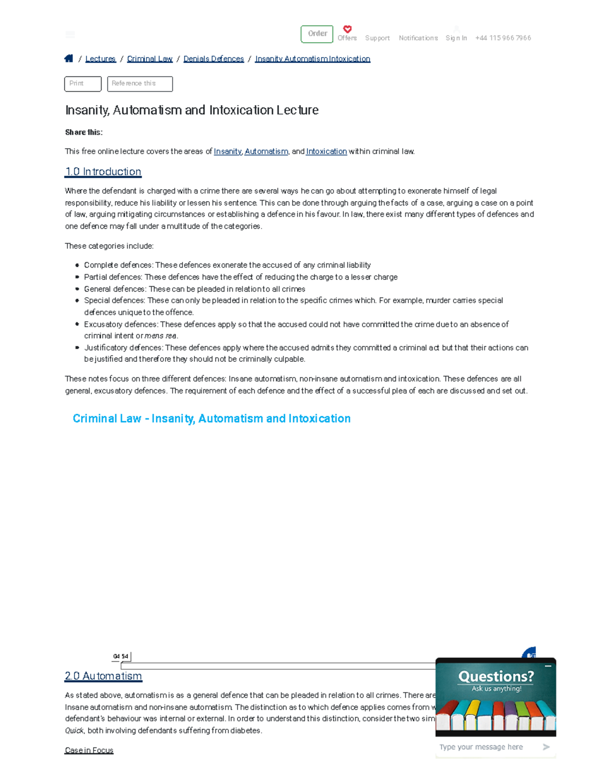 Insanity, Automatism and Intoxication Lecture - /Lectures/Criminal Law ...