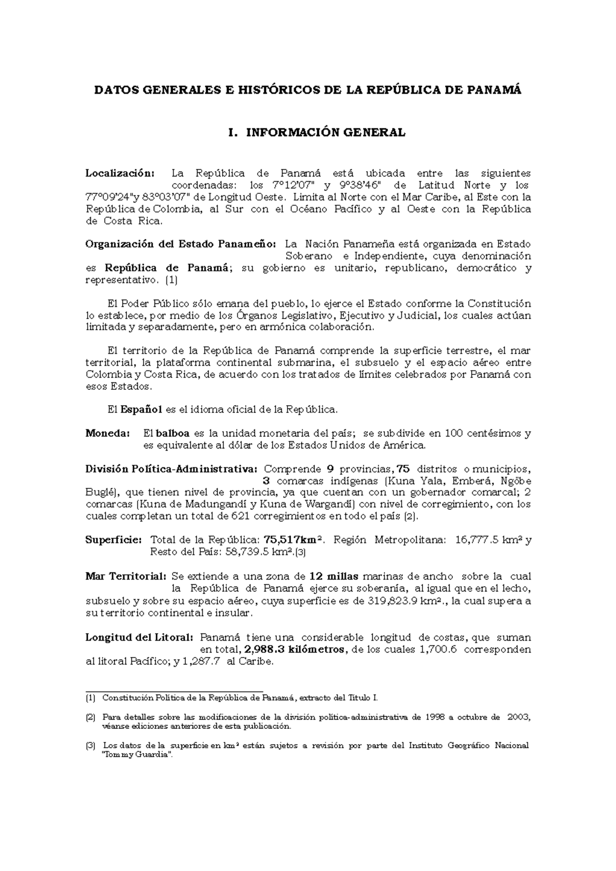 Datos Historicos DE LA República DE Panamá - DATOS GENERALES E ...