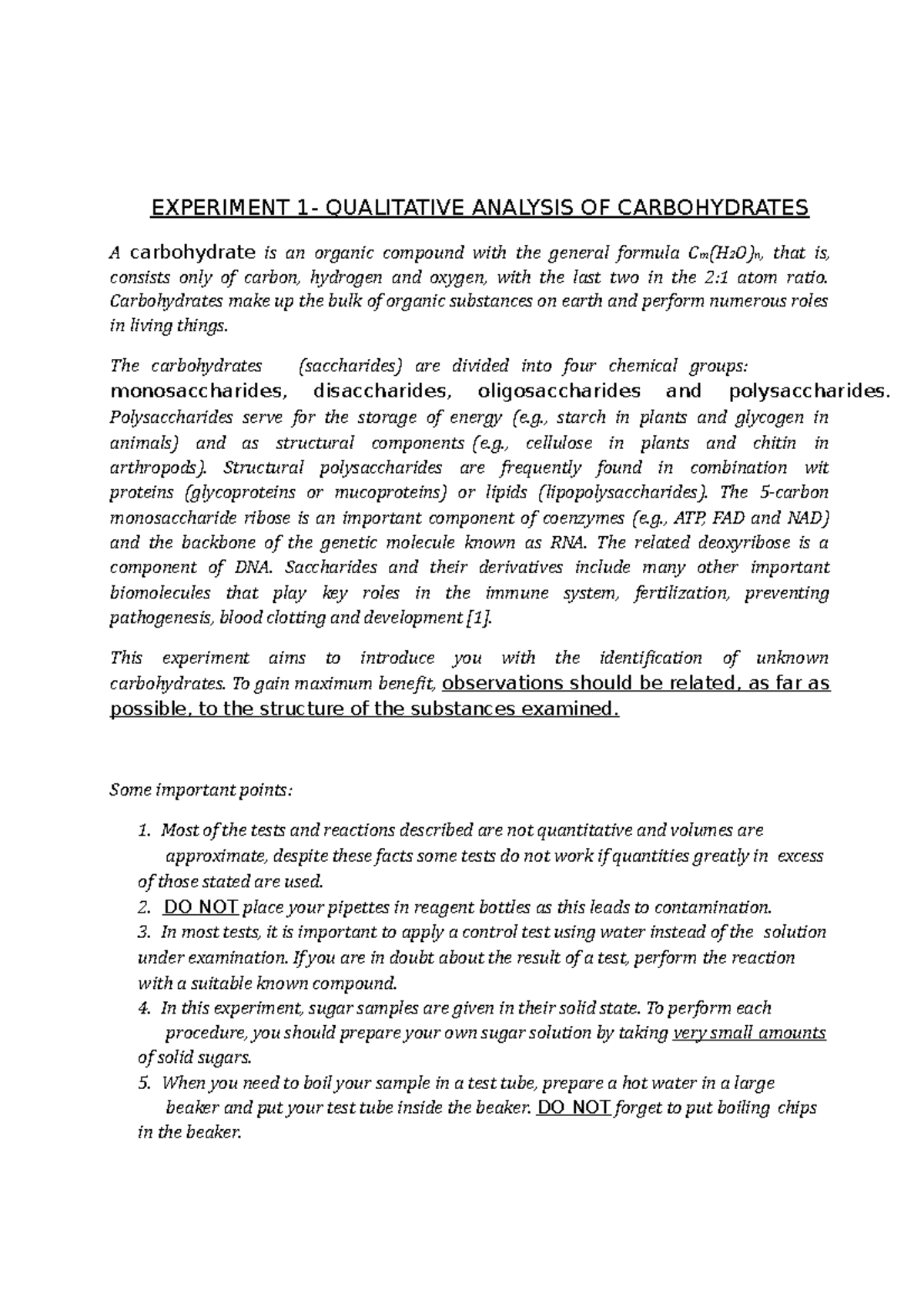 Chem 415 Experiment 1 - hazel galang - EXPERIMENT 1- QUALITATIVE ...