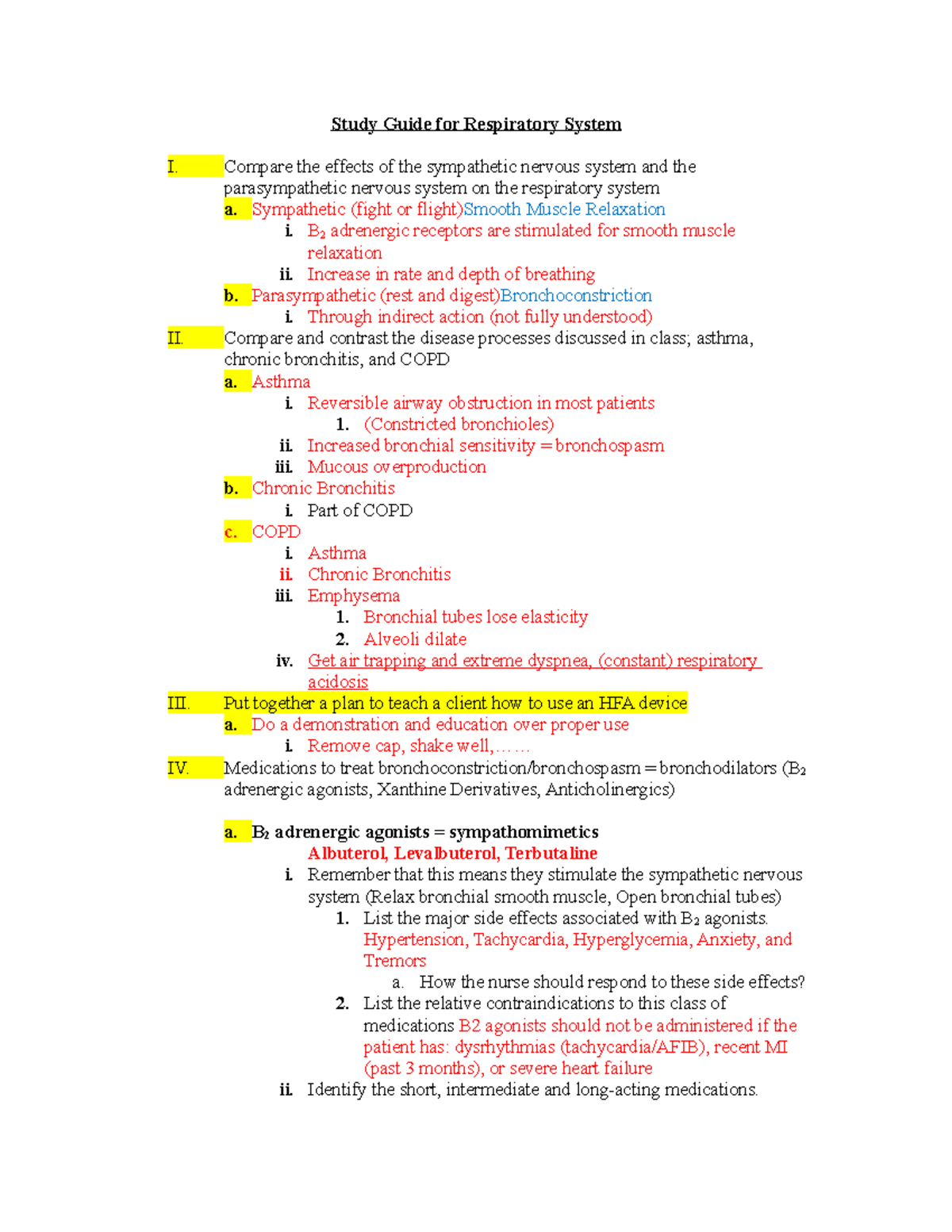 4-Respiratory Study Guide - Study Guide for Respiratory System I ...
