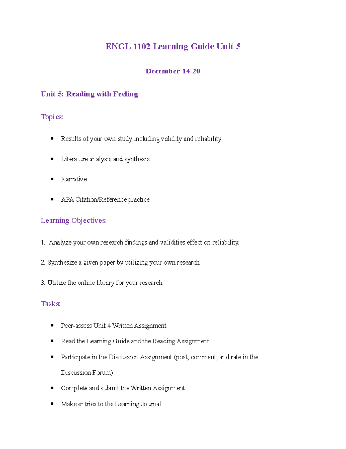 Learning Guide Unit 5 - Analyze your own research findings and ...