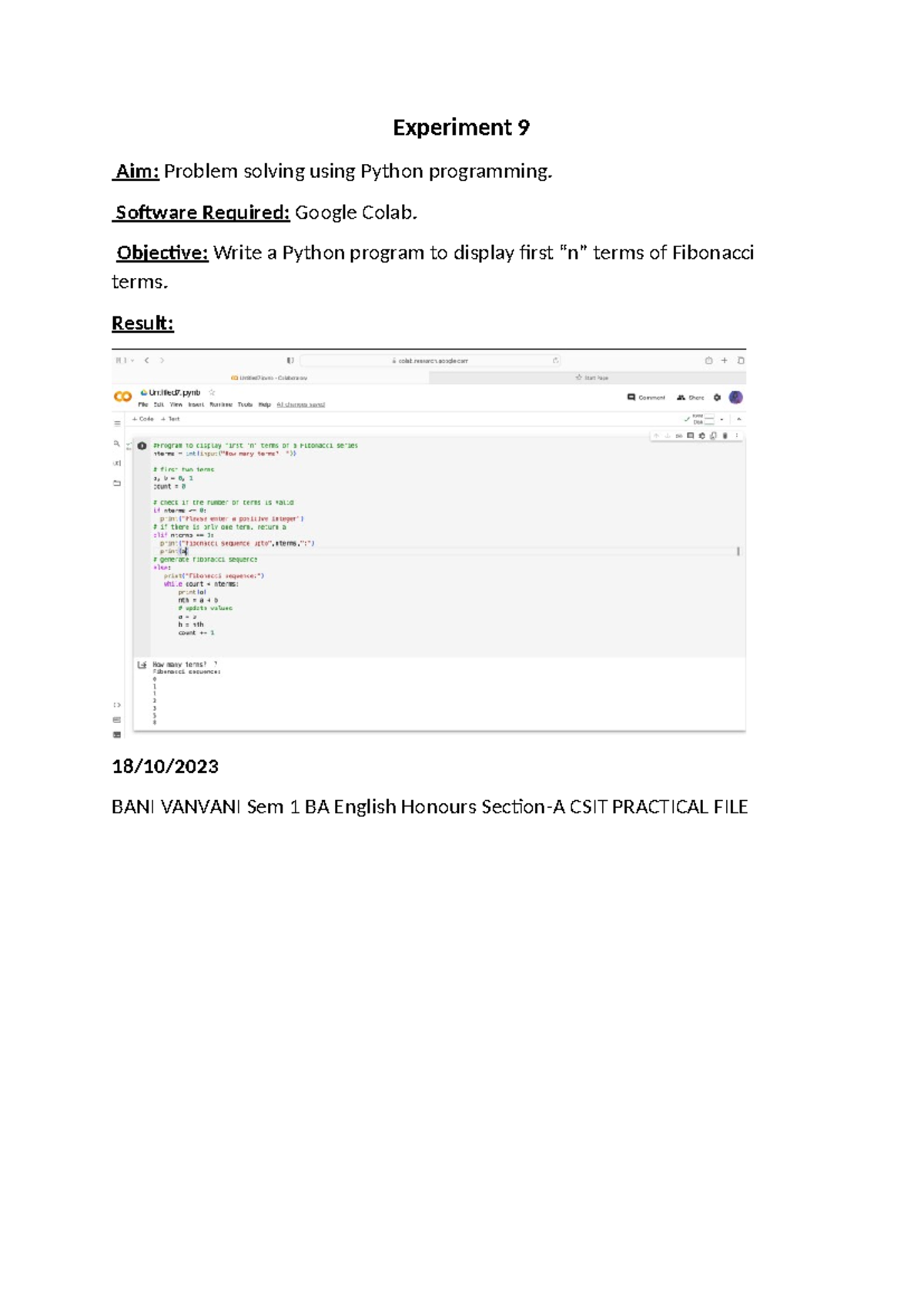 Experiment 9 - notes - English literature - Experiment 9 Aim: Problem ...