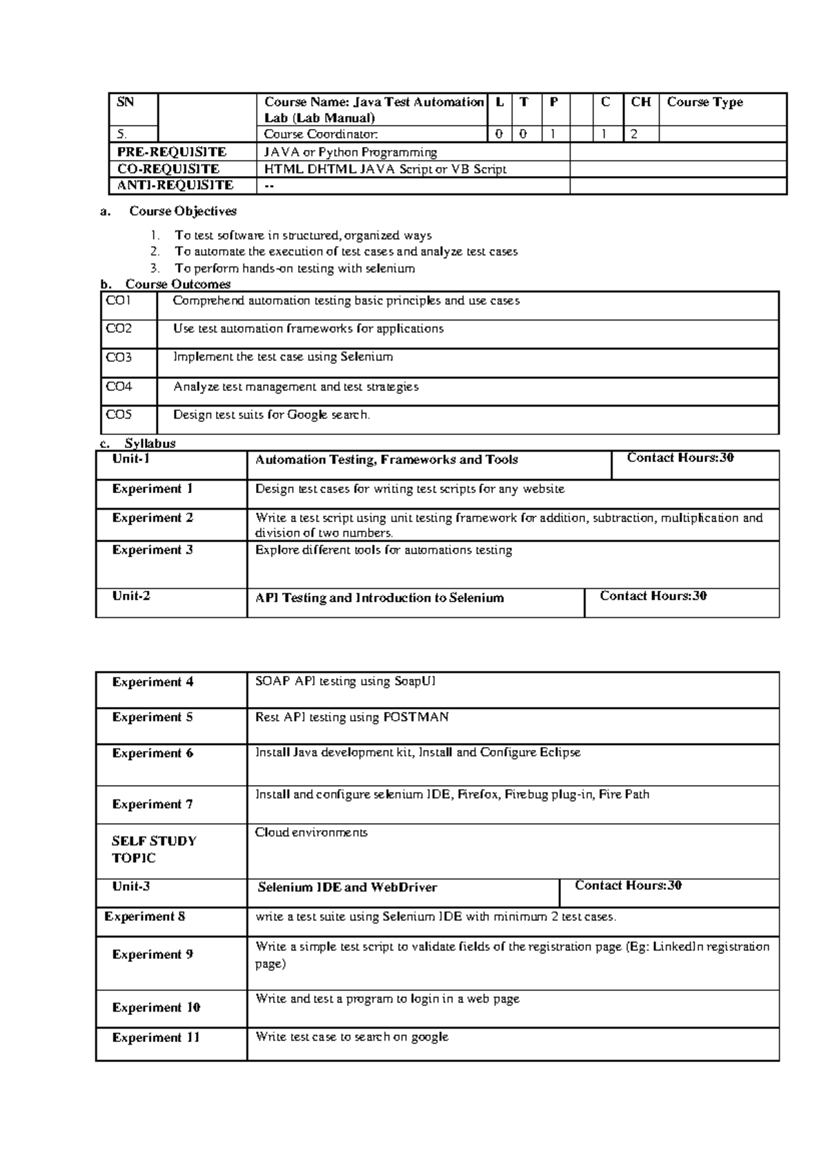 Syllabus Java Test Automation Lab - SN Course Name: Java Test ...