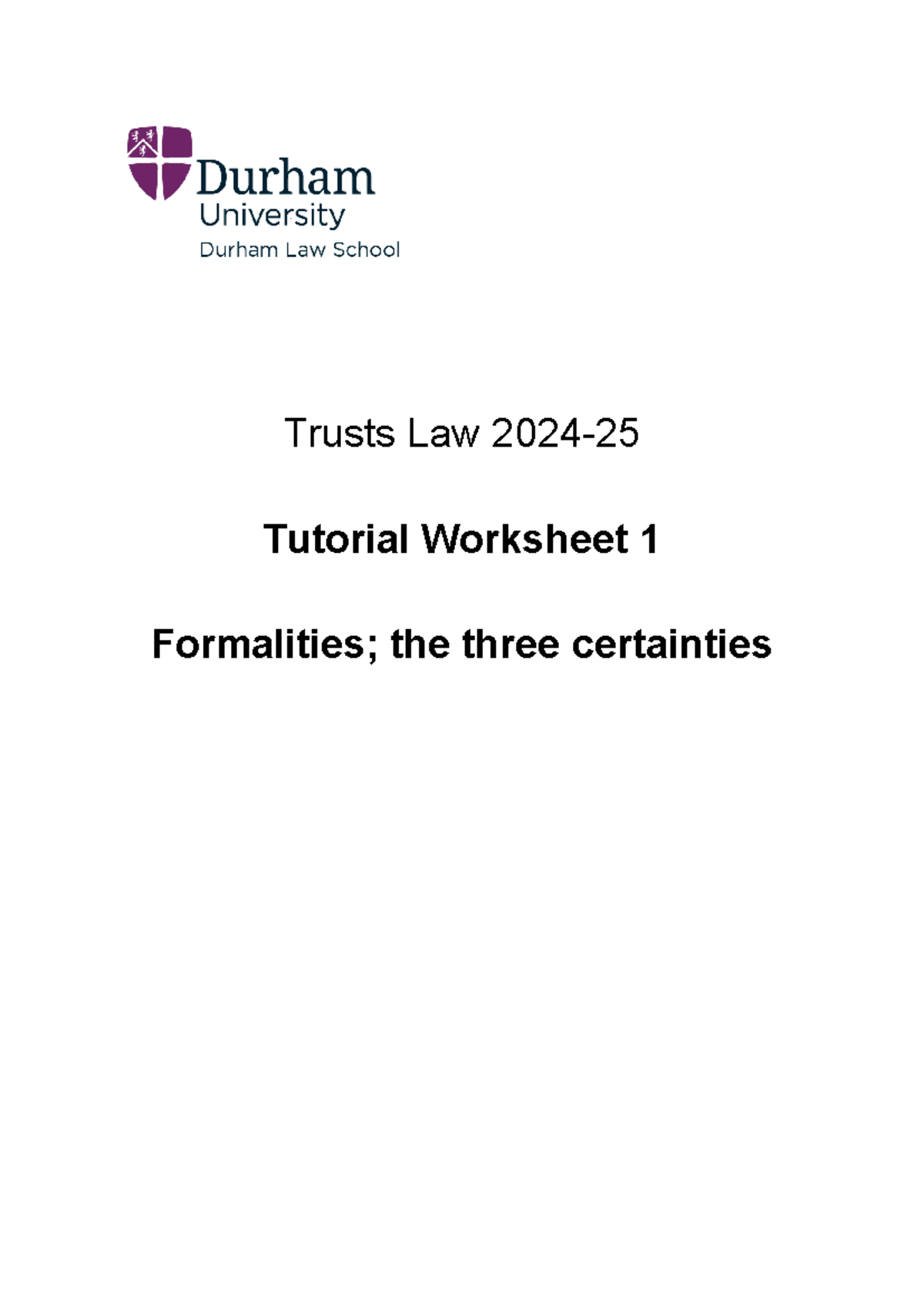 Tutorial Worksheet 1 - Trusts Law 2024- Tutorial Worksheet 1 ...
