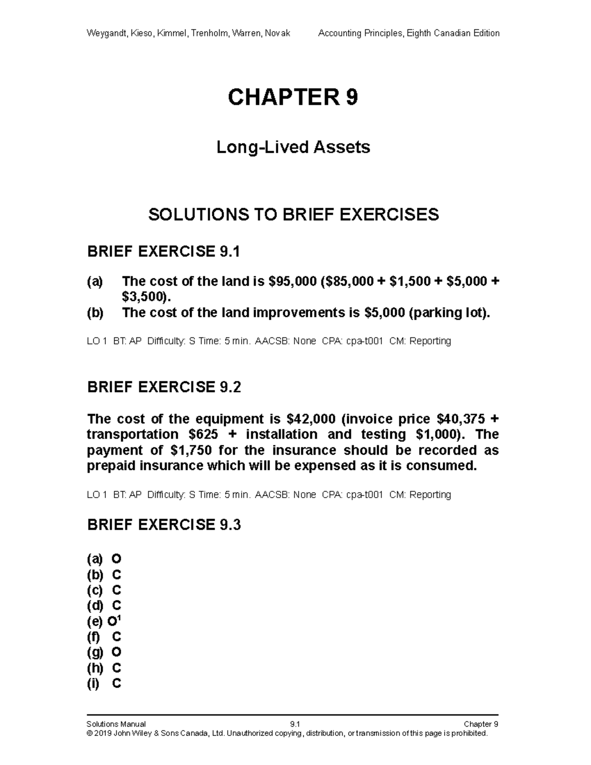 Sm09 - Prof. Mark Farber - CHAPTER 9 Long-Lived Assets SOLUTIONS TO ...