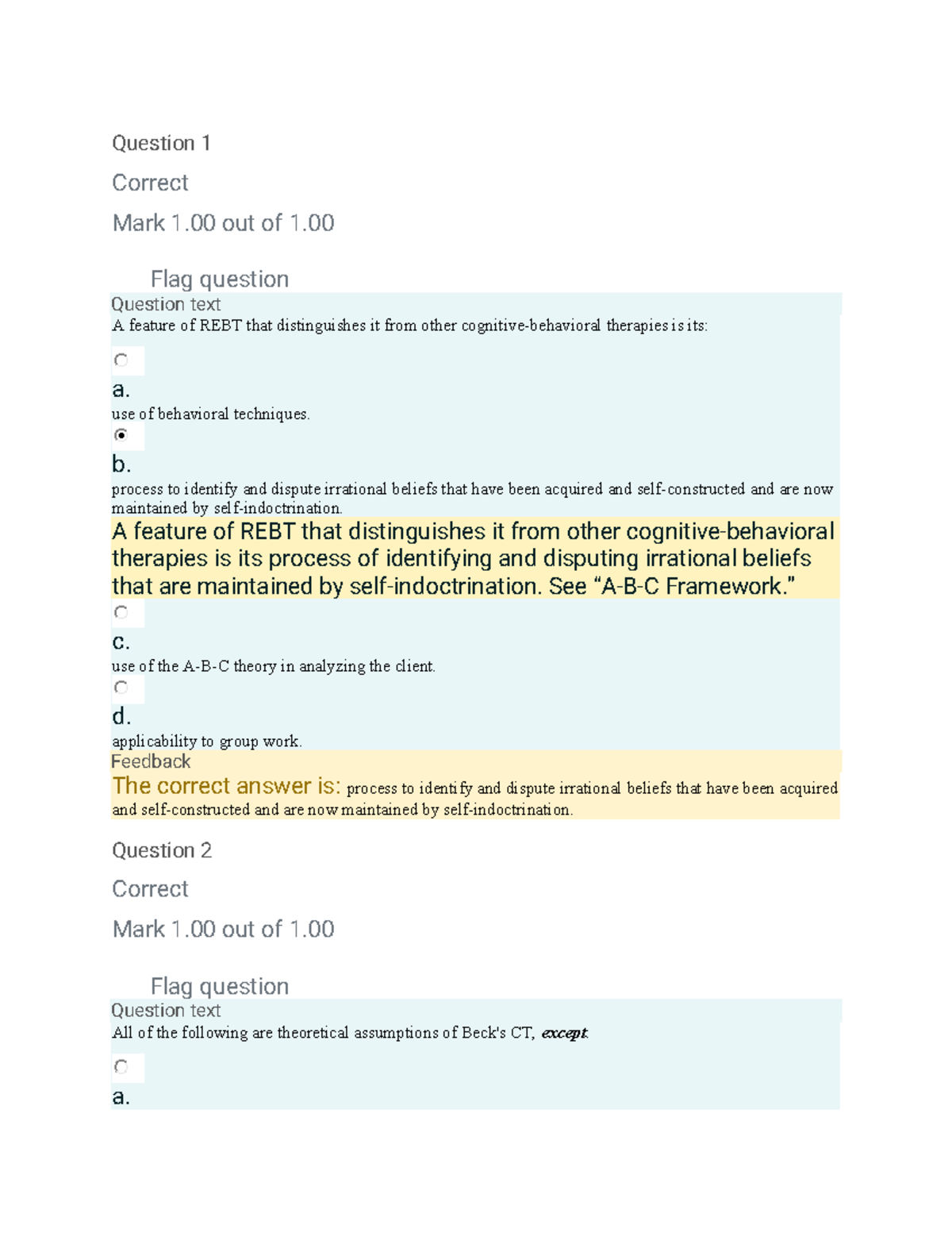 CH10counseling - Chapter 10 - Question 1 Correct Mark 1 out of 1. Flag question Question text A ...