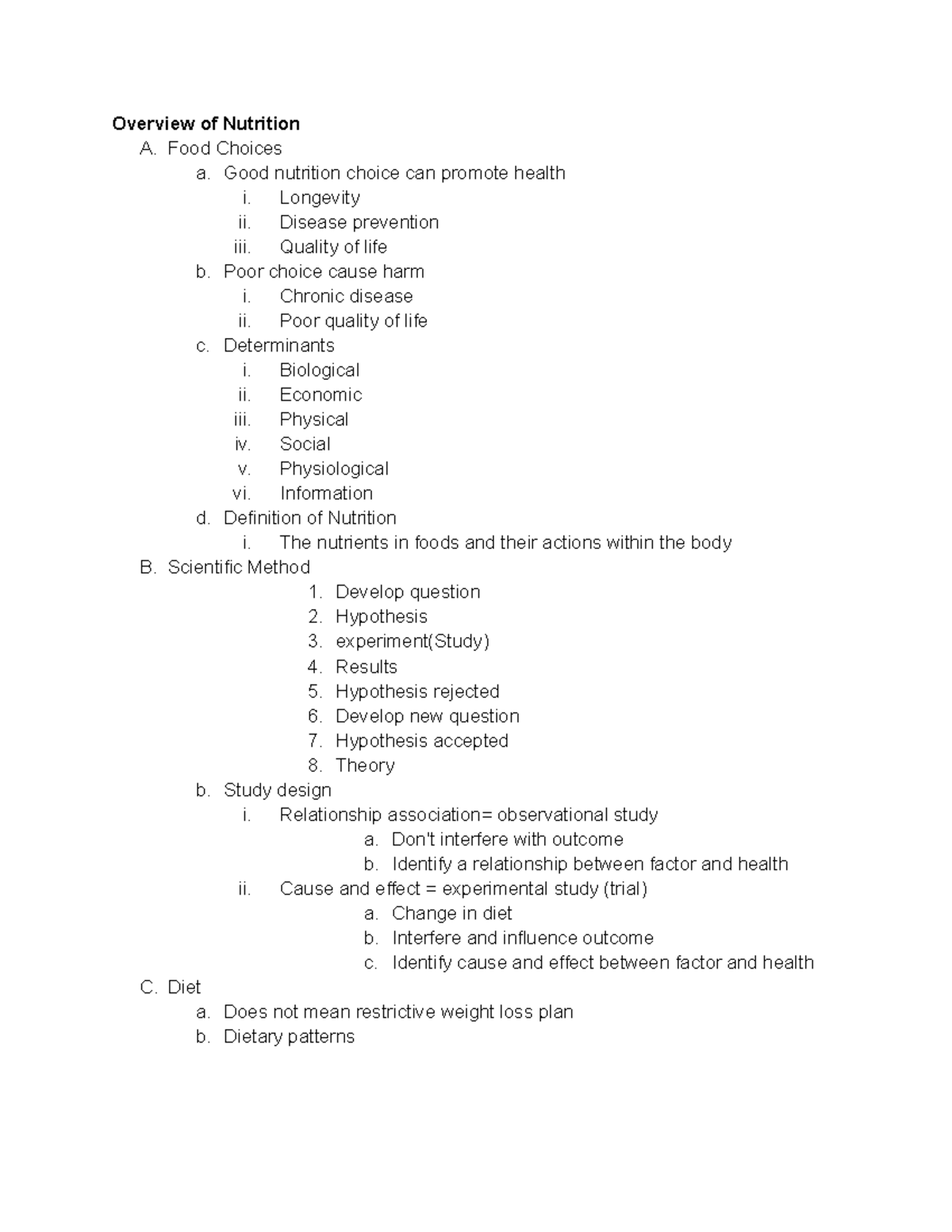 Notes NTR 1-2 chapter - Overview of Nutrition A. Food Choices a. Good ...