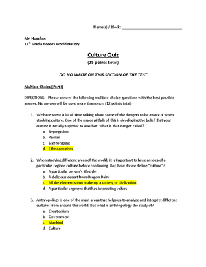 Culture AND Society QUIZ - SO5CRT08 SOCIOLOGY OF CULTURE Multiple ...