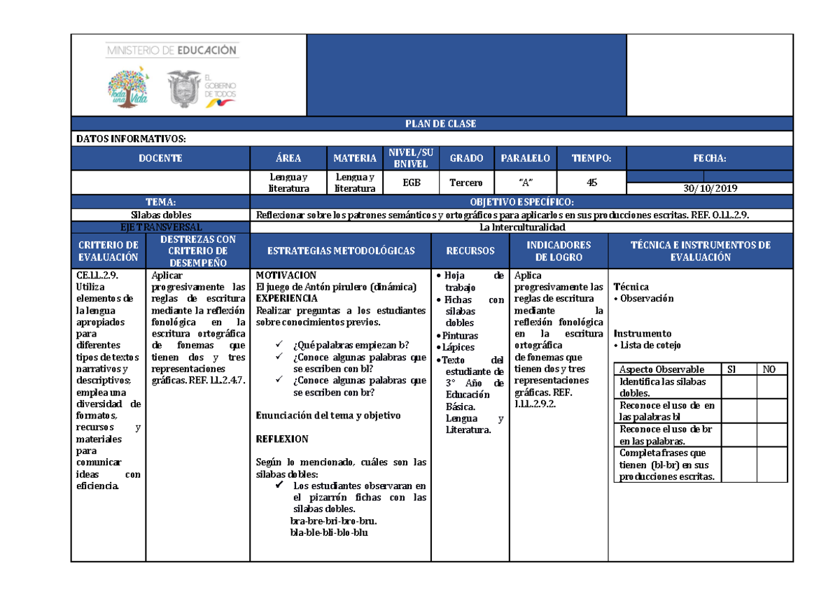 Plan de clase lengua - Apuntes - PLAN DE CLASE DATOS INFORMATIVOS ...