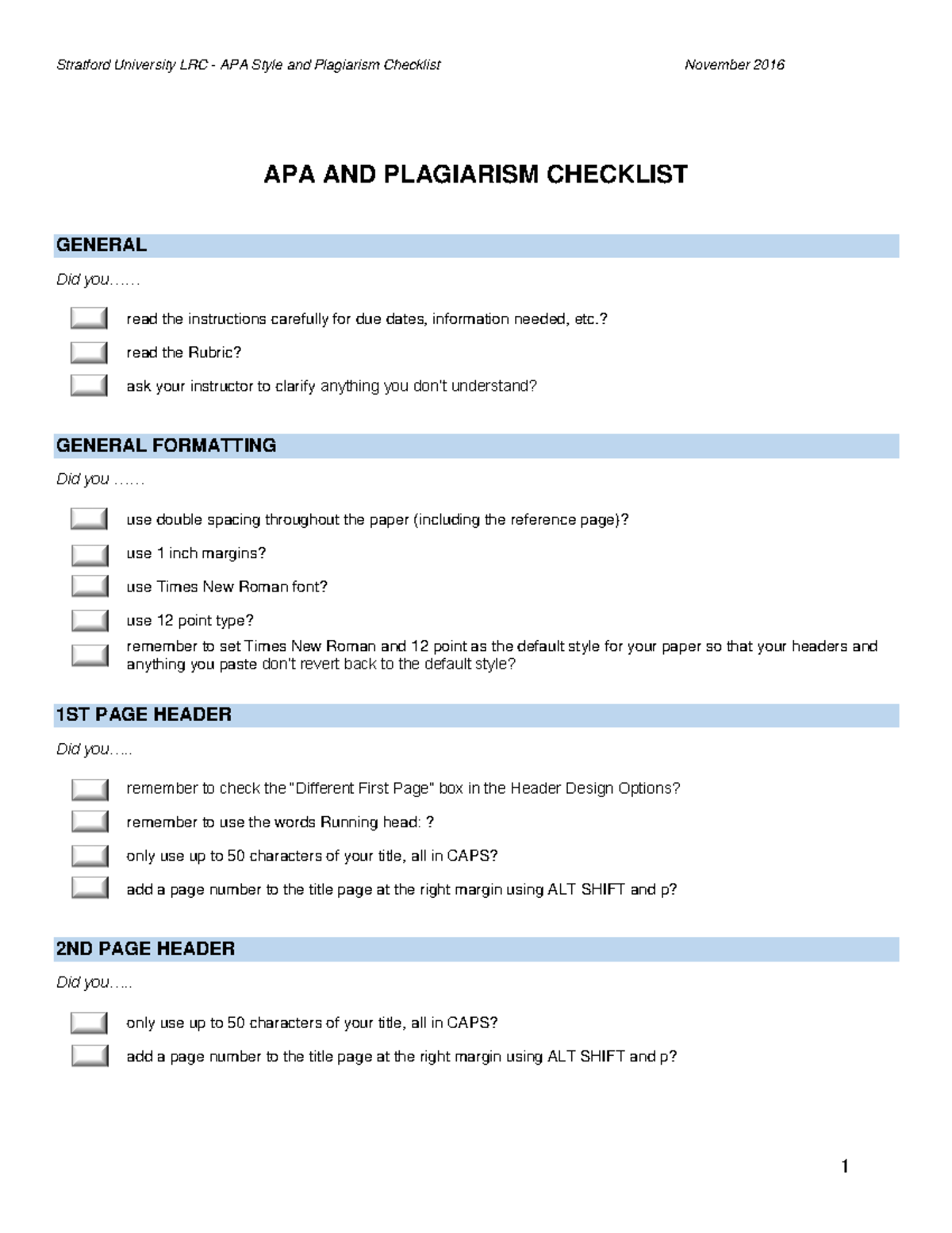 APA Citation Checklist - APA AND PLAGIARISM CHECKLIST GENERAL Did you ...