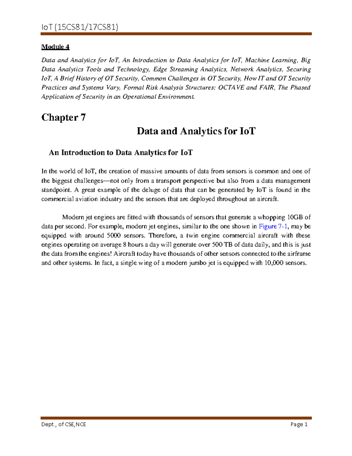 IOT module 4 notes - Module 4 Data and Analytics for IoT, An ...
