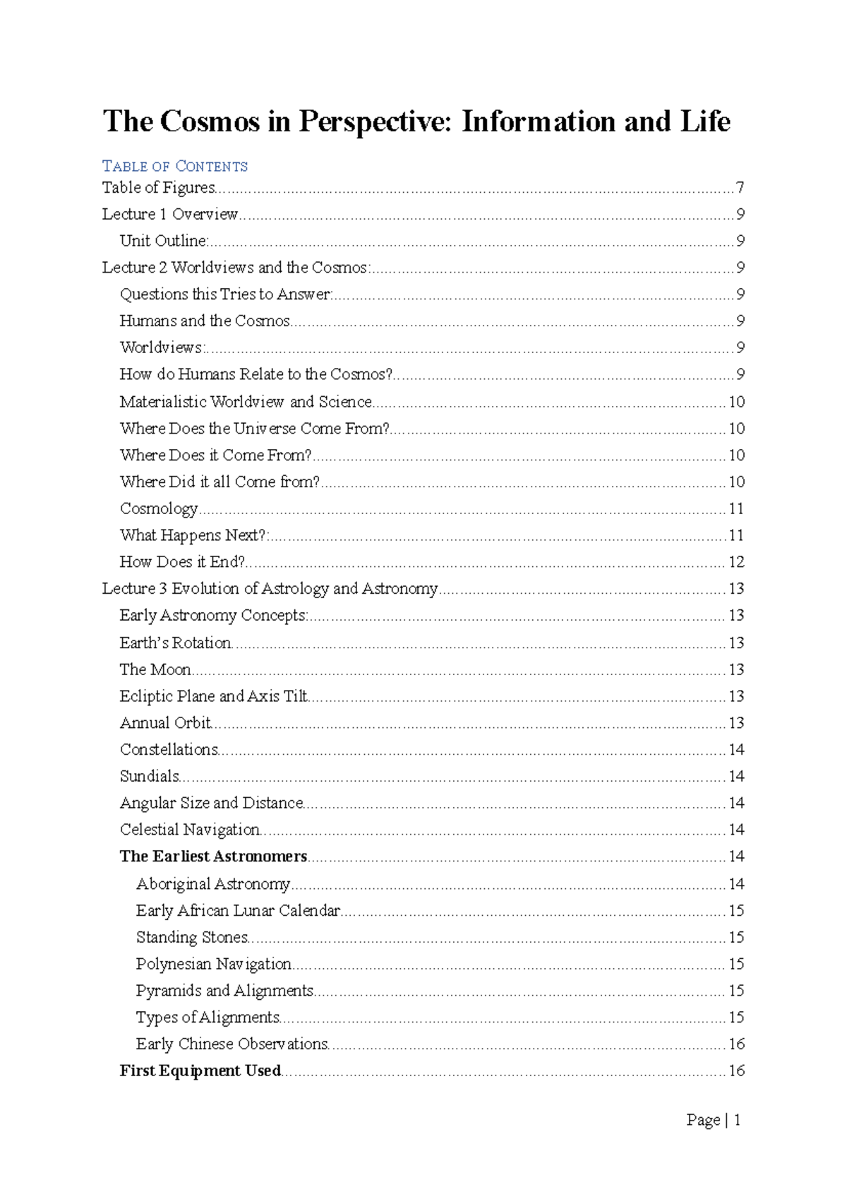 The Cosmos and Perspective Lecture Notes - The Cosmos in Perspective ...