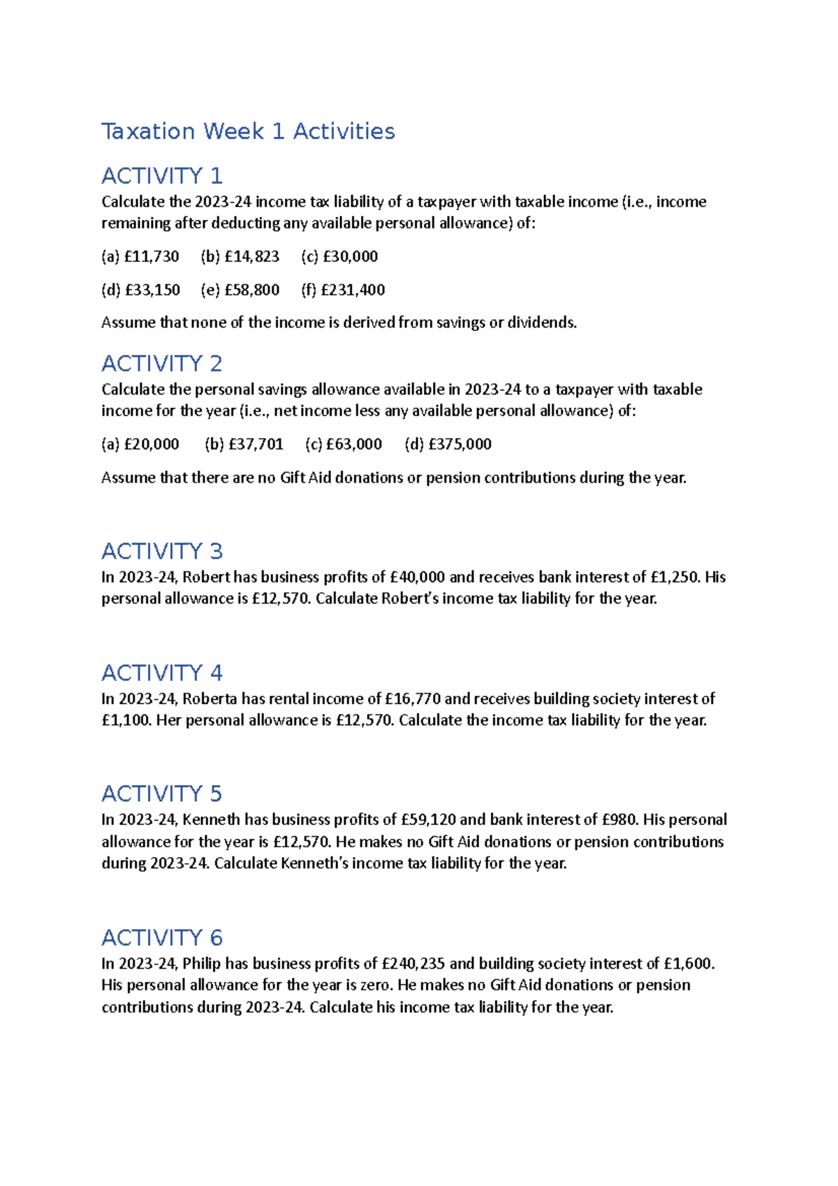 Taxation Week 1 Activities Tax Year 2023-24 - Taxation Week 1 ...