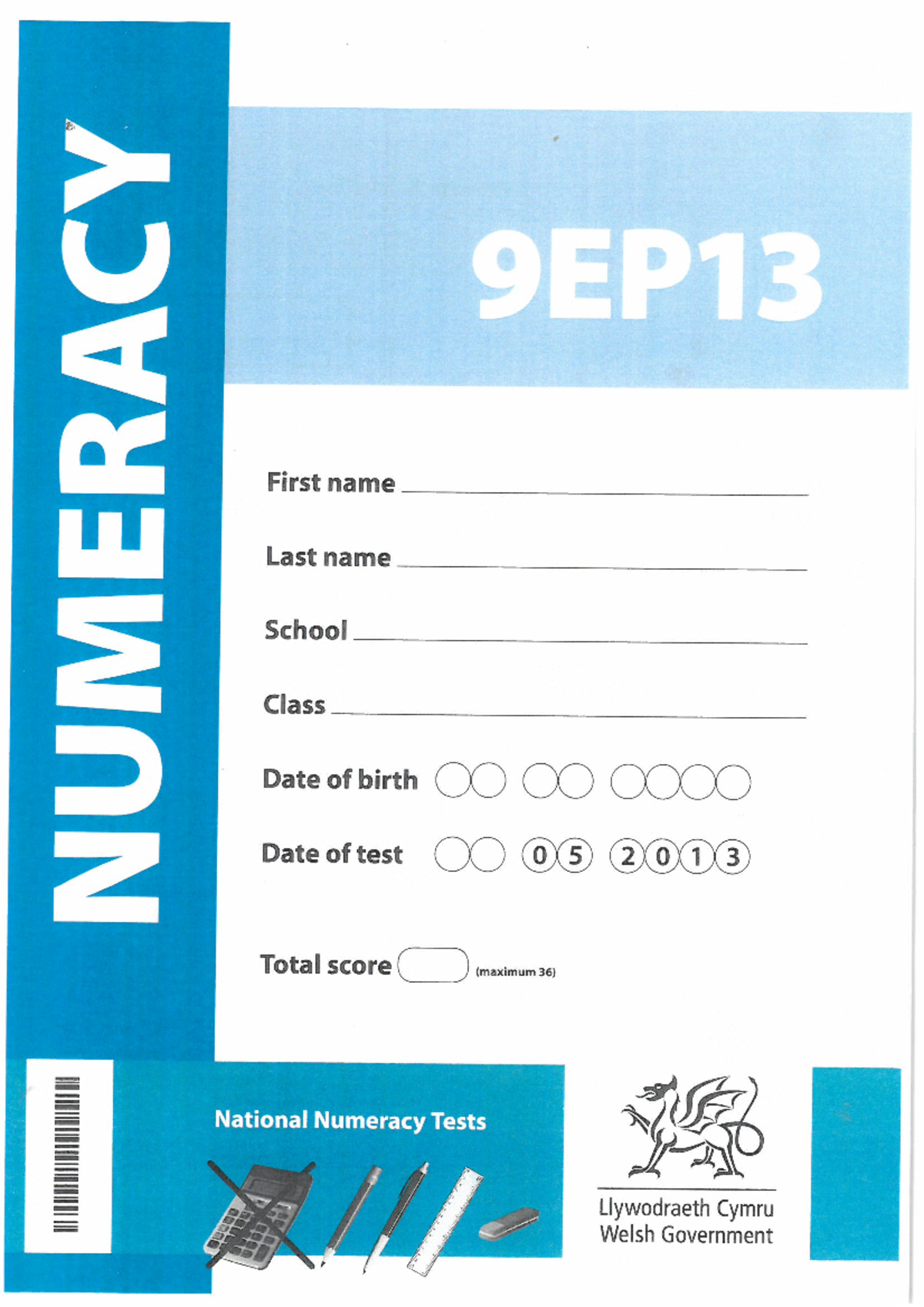 Numeracy Procedural Test Year 9 2013 - 8 9EP13 First name Last name ...