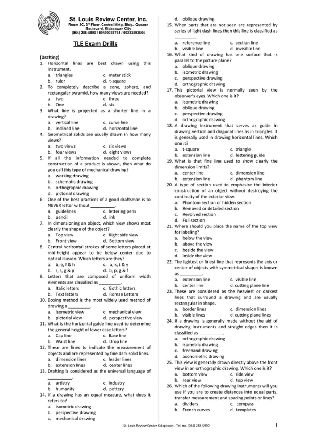 Tle Exam Drill Bachelor Of Technical And Vocational Teacher Education