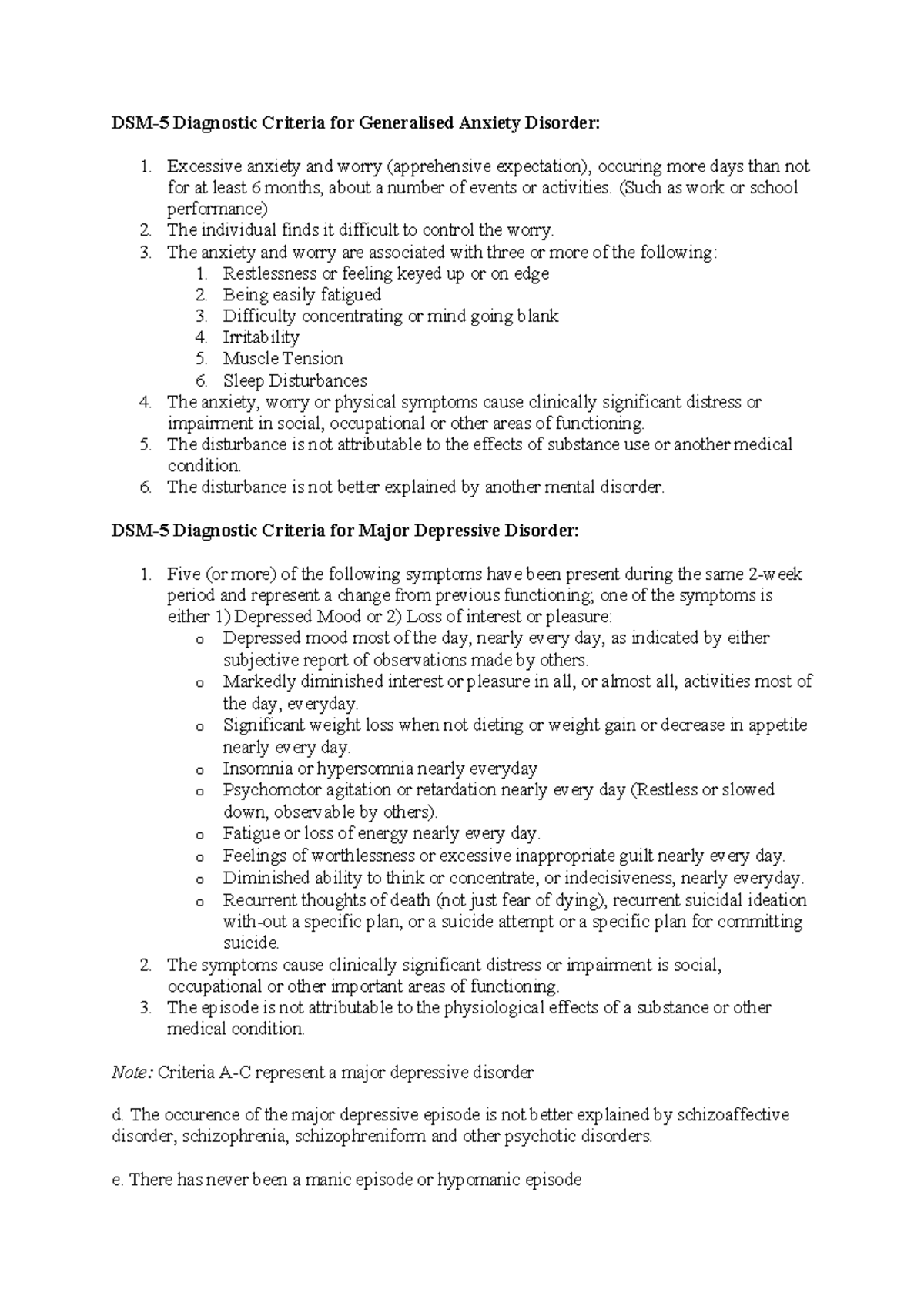 DSM- 5 Criteria Notes - DSM-5 Diagnostic Criteria for Generalised ...
