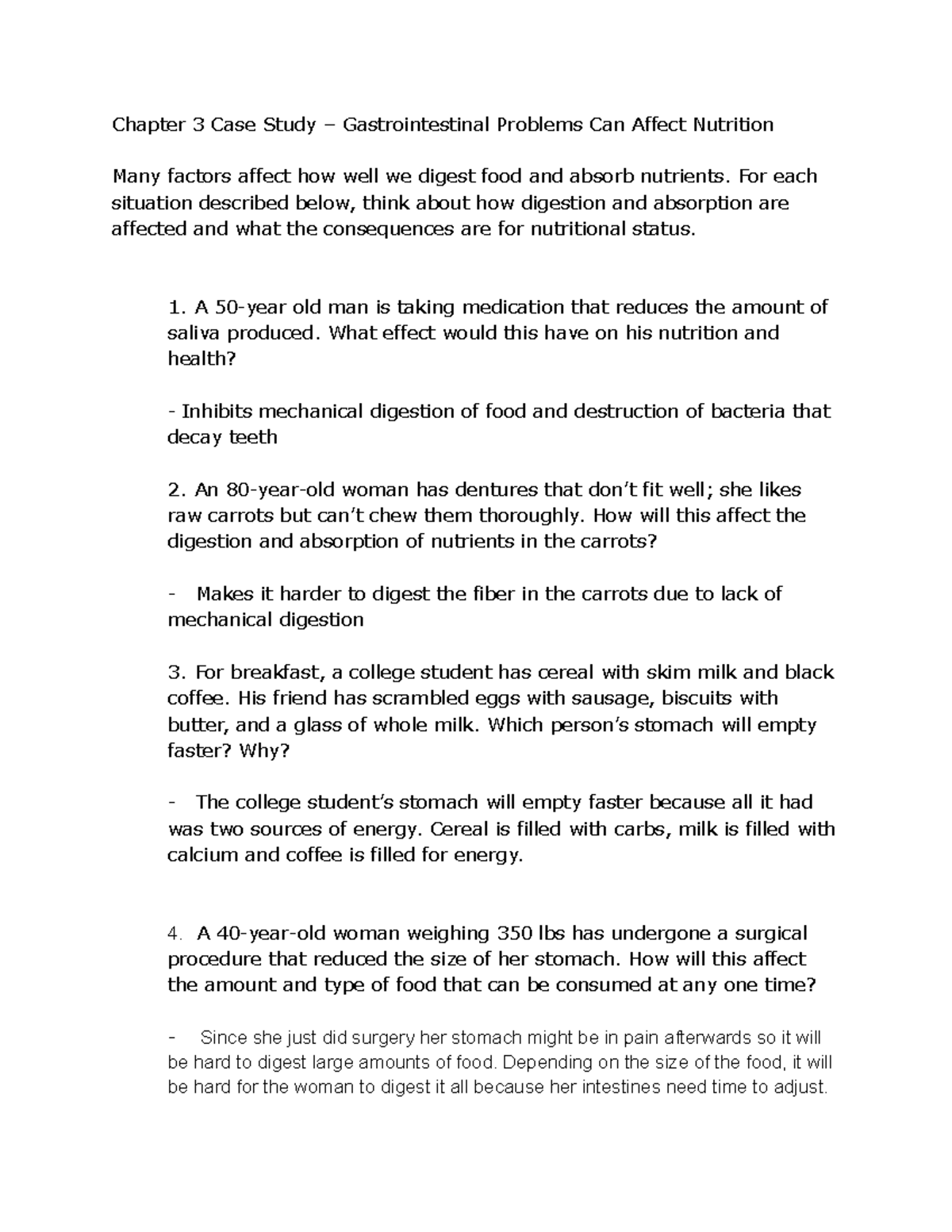 Chapter 3 Case Study - Chapter 3 Case Study – Gastrointestinal Problems ...