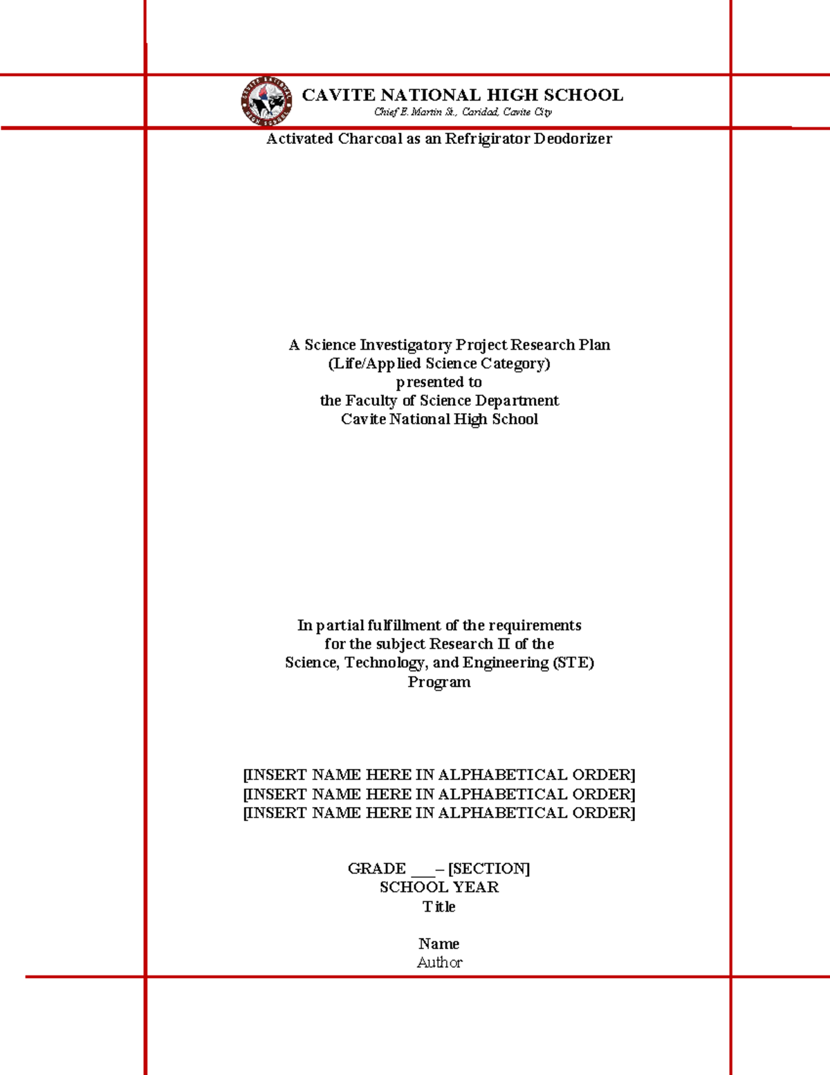 SIP-Research-Plan-Format-R2 - Chief E. Martin St., Caridad, Cavite City ...