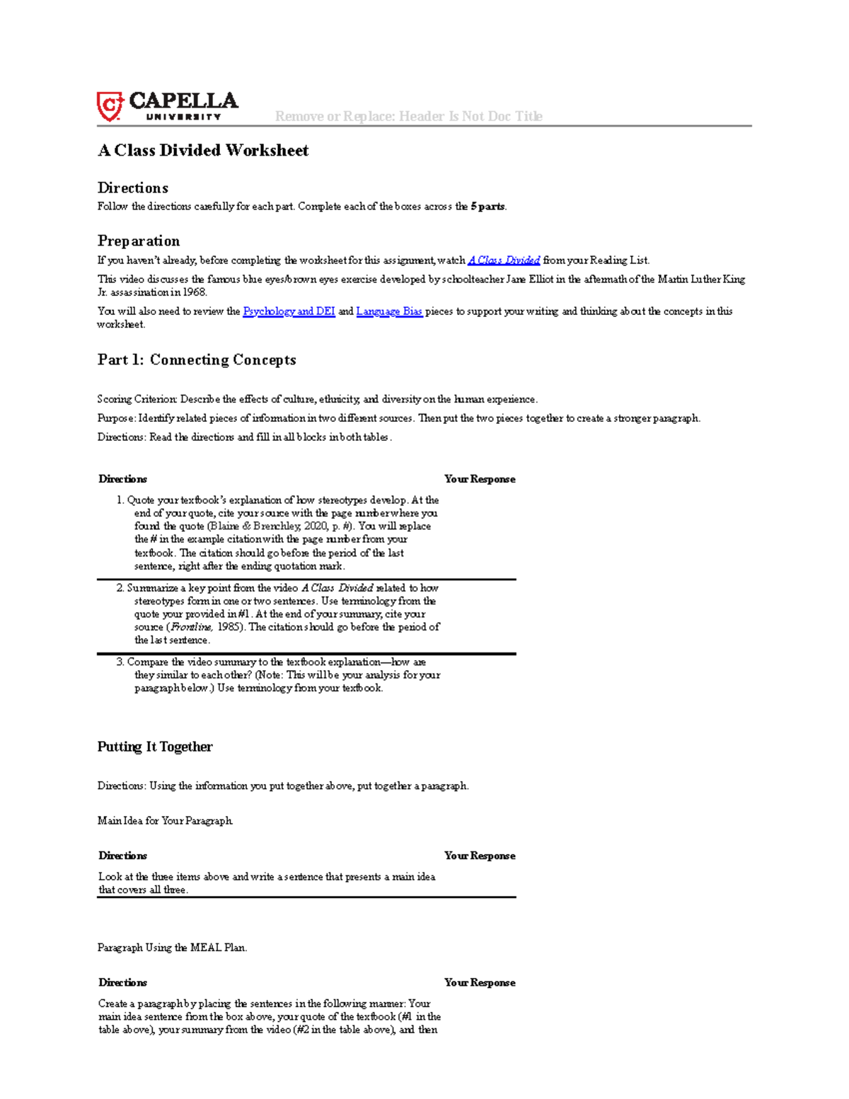 Cf a class divided worksheet - Remove or Replace: Header Is Not Doc ...