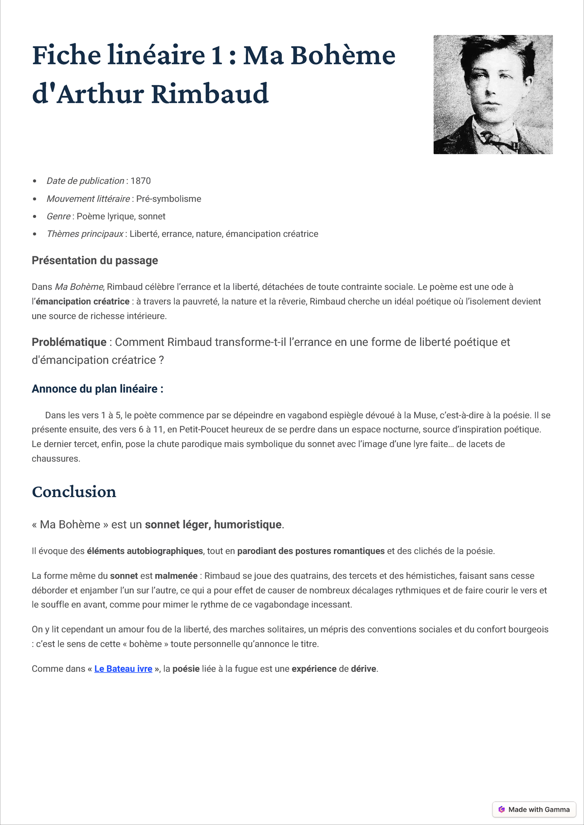 Fiche-lineaire-1-Ma-Boheme-d Arthur-Rimbaud - Fiche linéaire 1 : Ma Bohème d'Arthur Rimbaud Date ...
