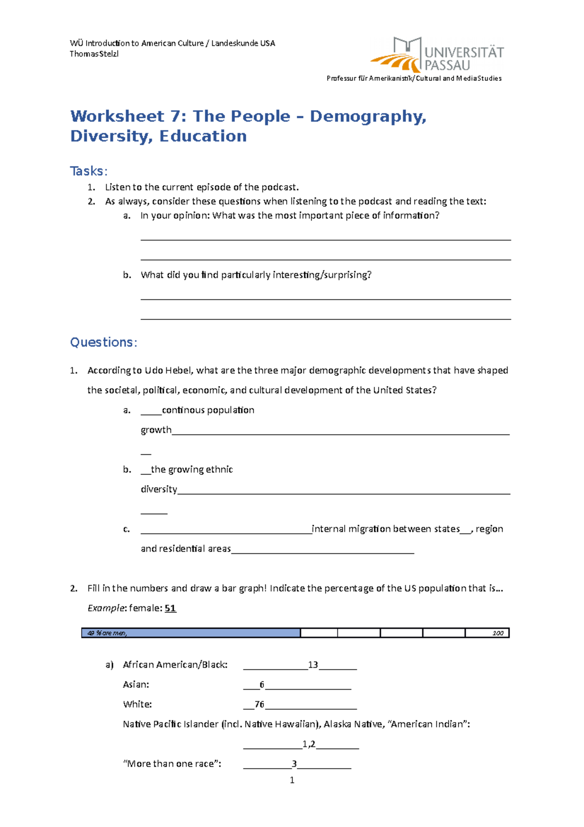 Worksheet 7 - The People - Demography, Diversity, Education - Thomas ...