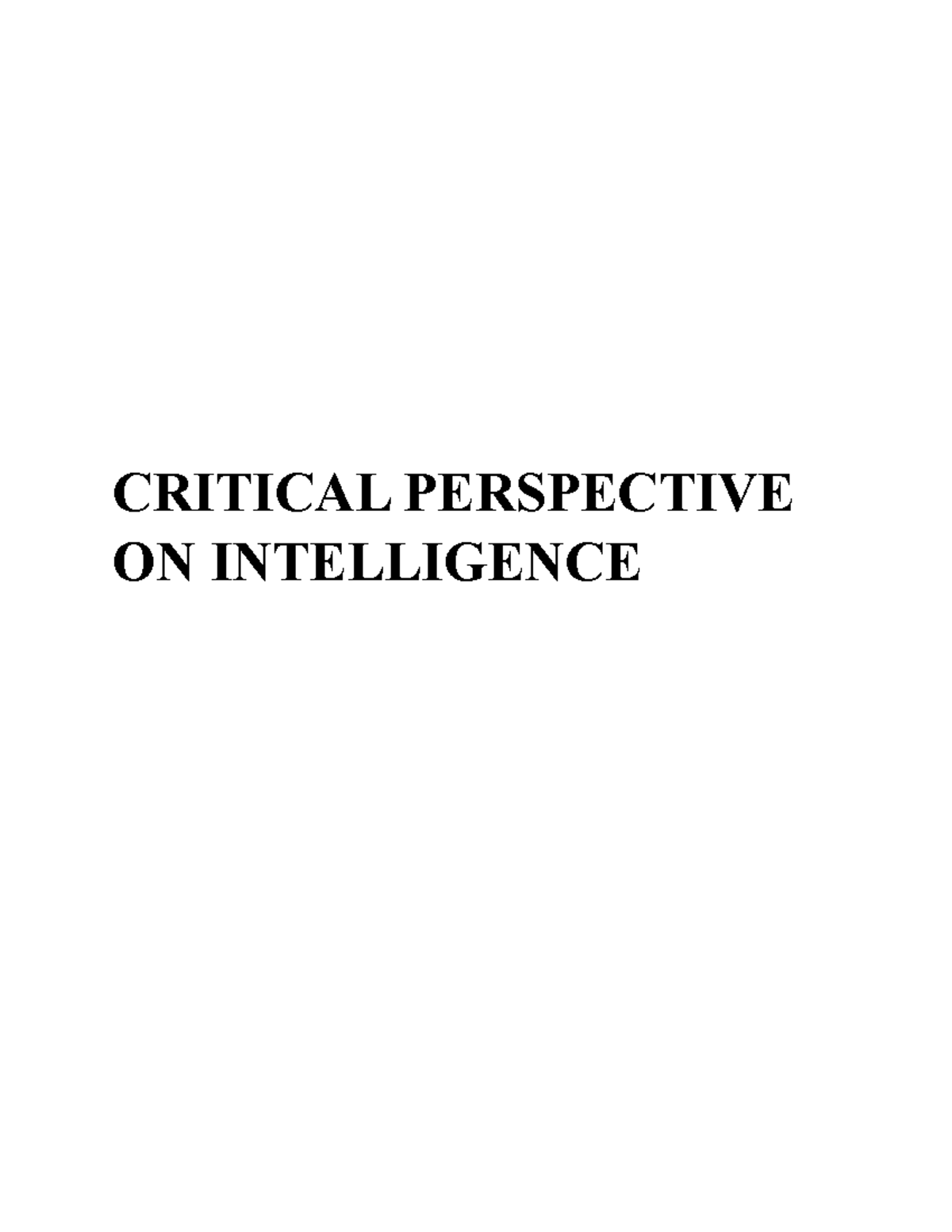 critical perspective on intelligence - CRITICAL PERSPECTIVE ON ...