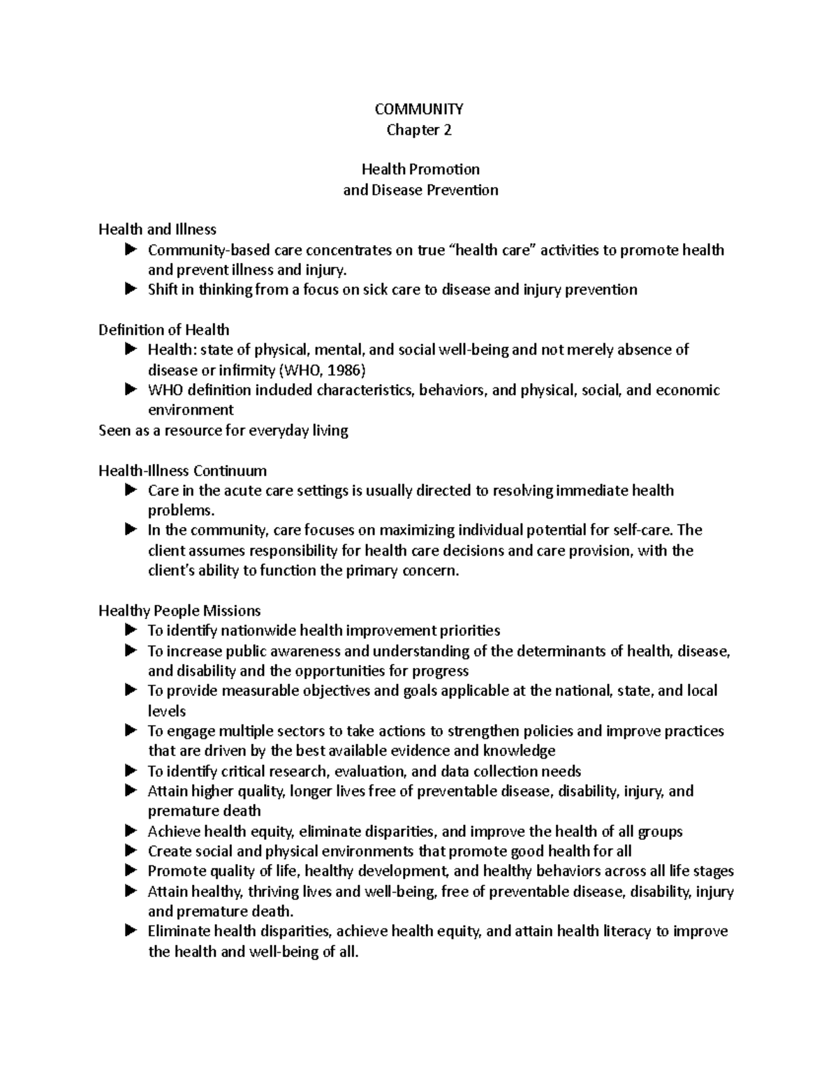 Community CH 2 - Dr. Weaver - COMMUNITY Chapter 2 Health Promotion and ...