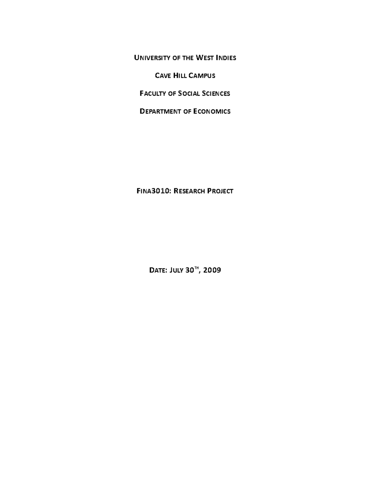 Research project - UNIVERSITY OF THE WEST INDIES CAVE HILL CAMPUS ...