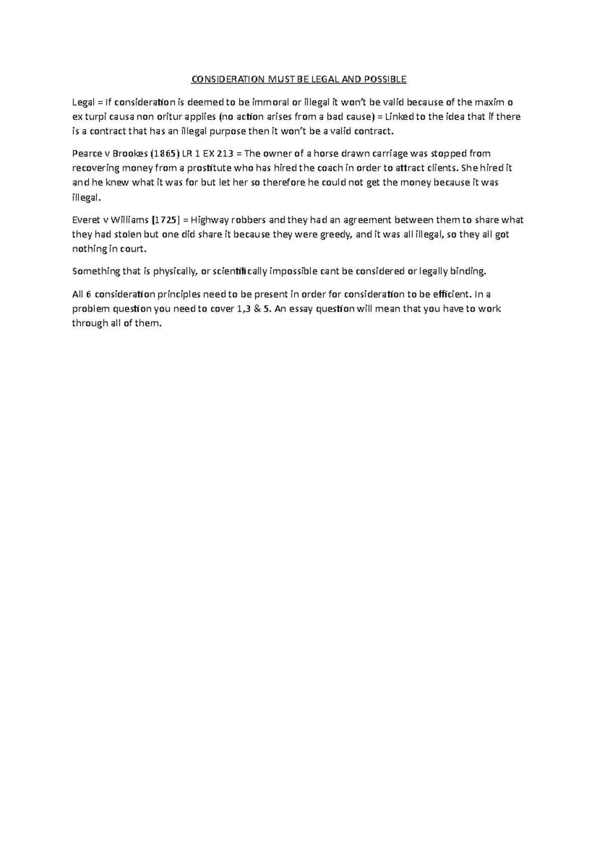 Consideration must be legal and possible - CONSIDERATION MUST BE LEGAL ...