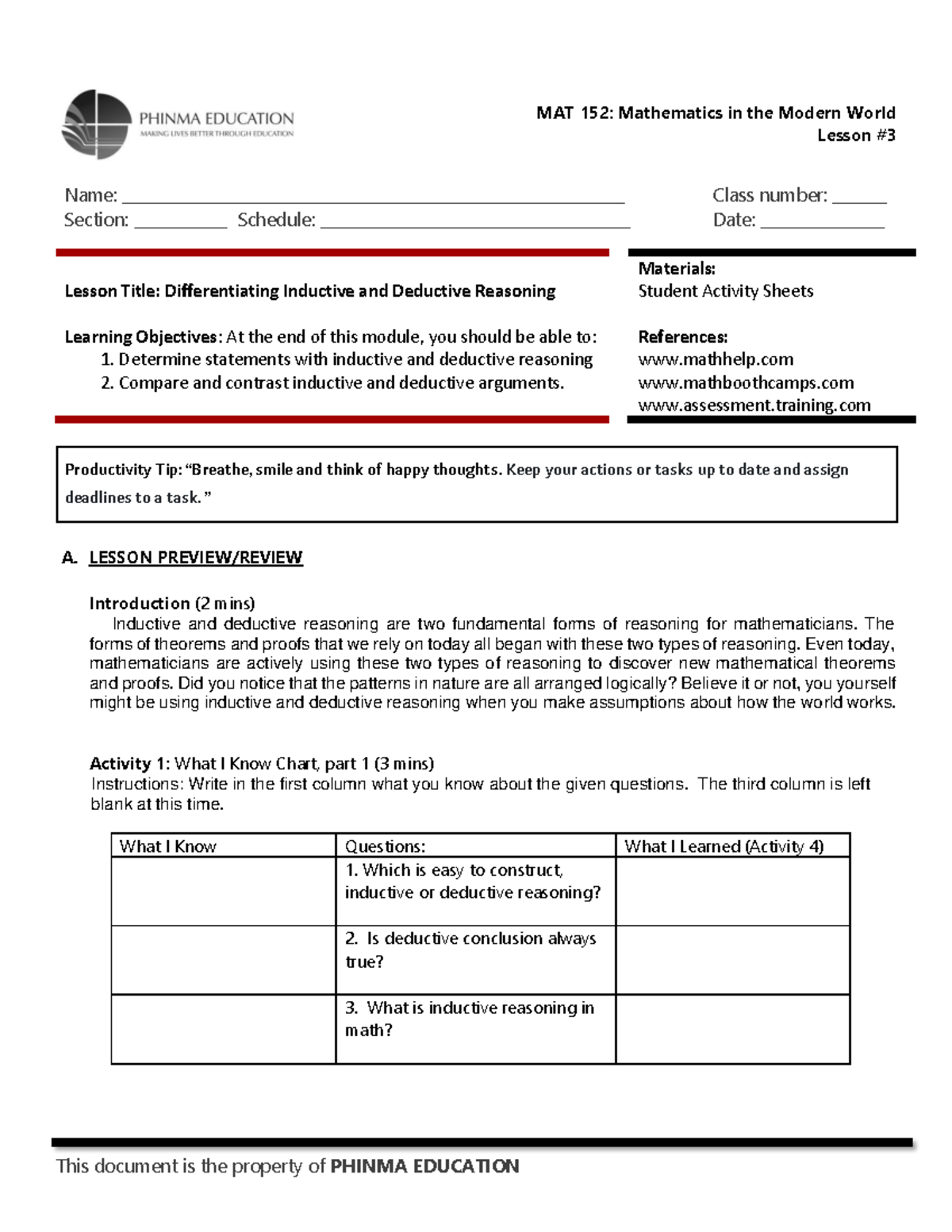 SAS 03 MAT 152 FLM v2 - module - Lesson # Name: - Studocu