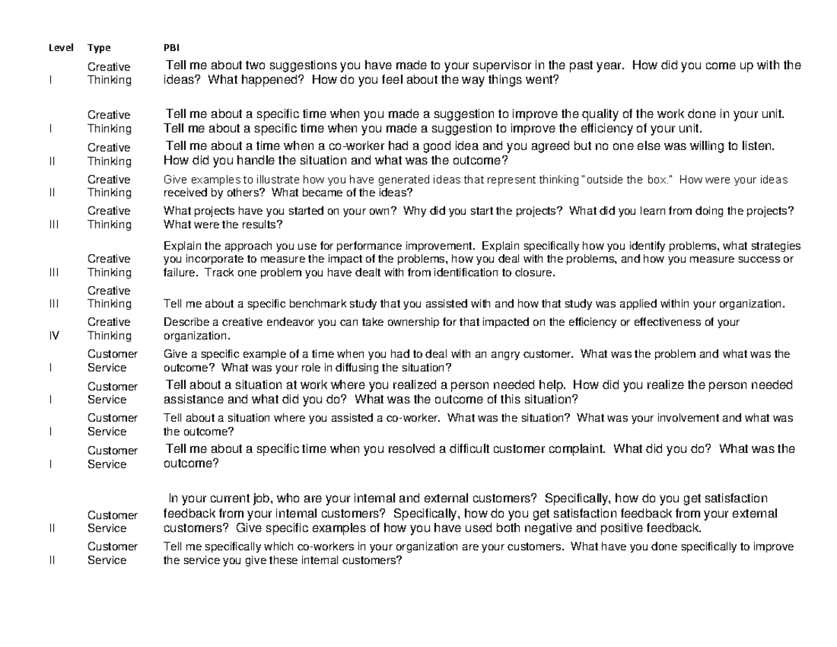 Sample PBIquestions - Document for BIO project - Level Type PBI I ...