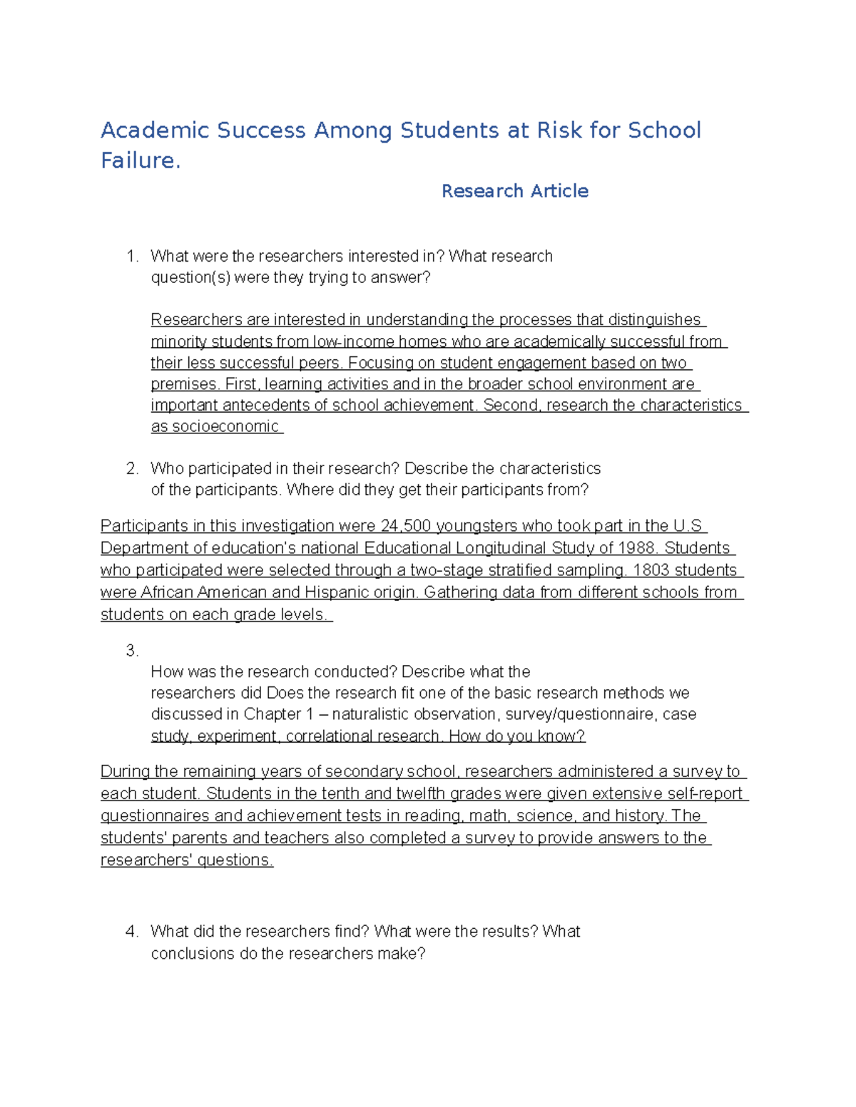 Research Paper - Academic Success Among Students at Risk for School ...