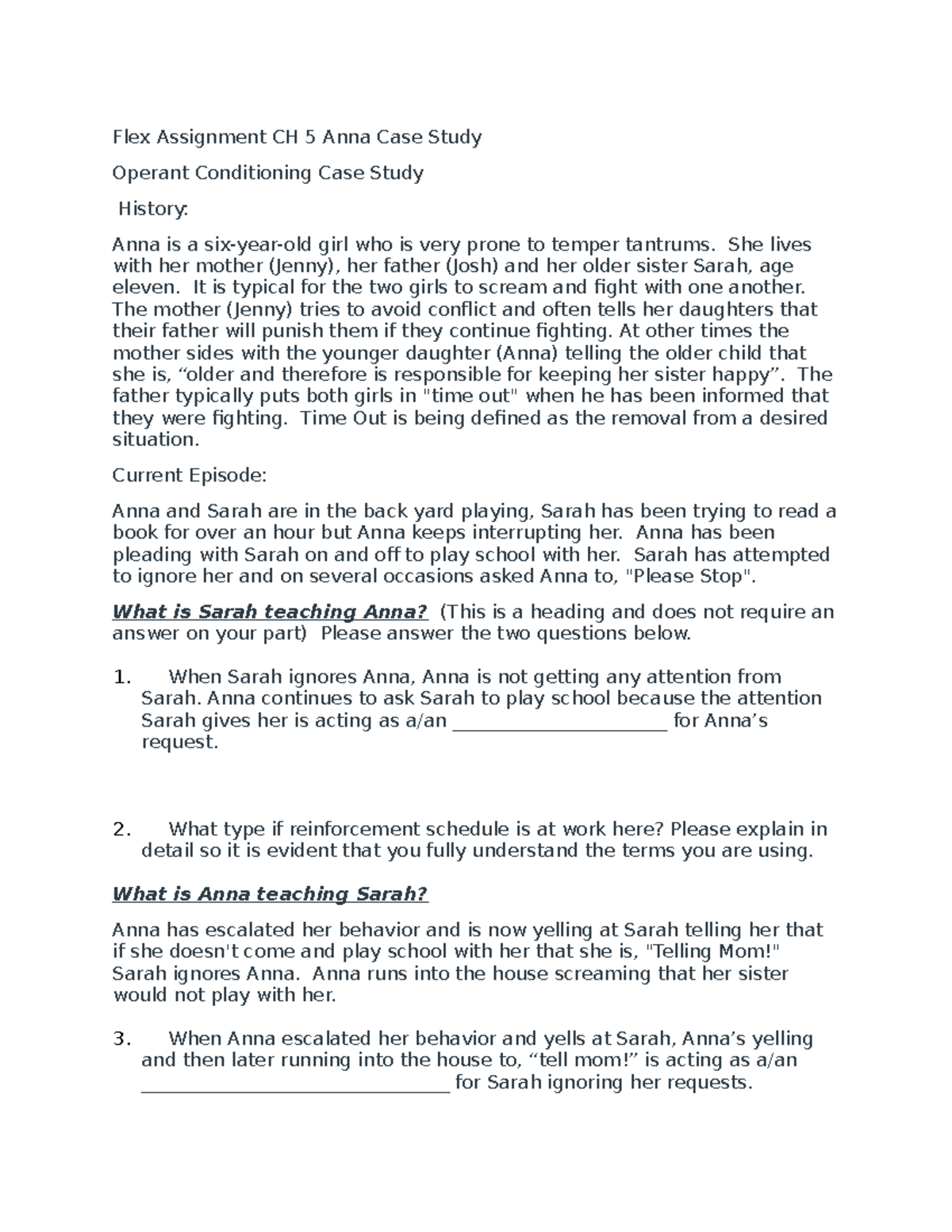 Flex Assignment CH 5 Anna Case Study - She lives with her mother (Jenny), her father (Josh) and ...