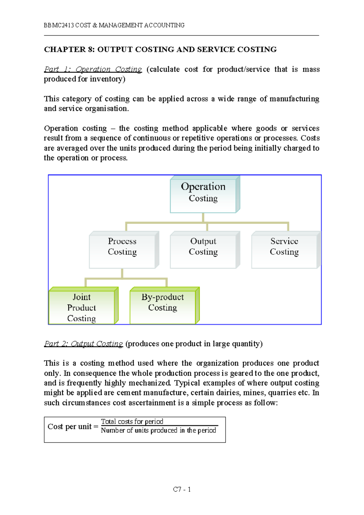 Chapter 8 Output and service costing 2022 - - Studocu