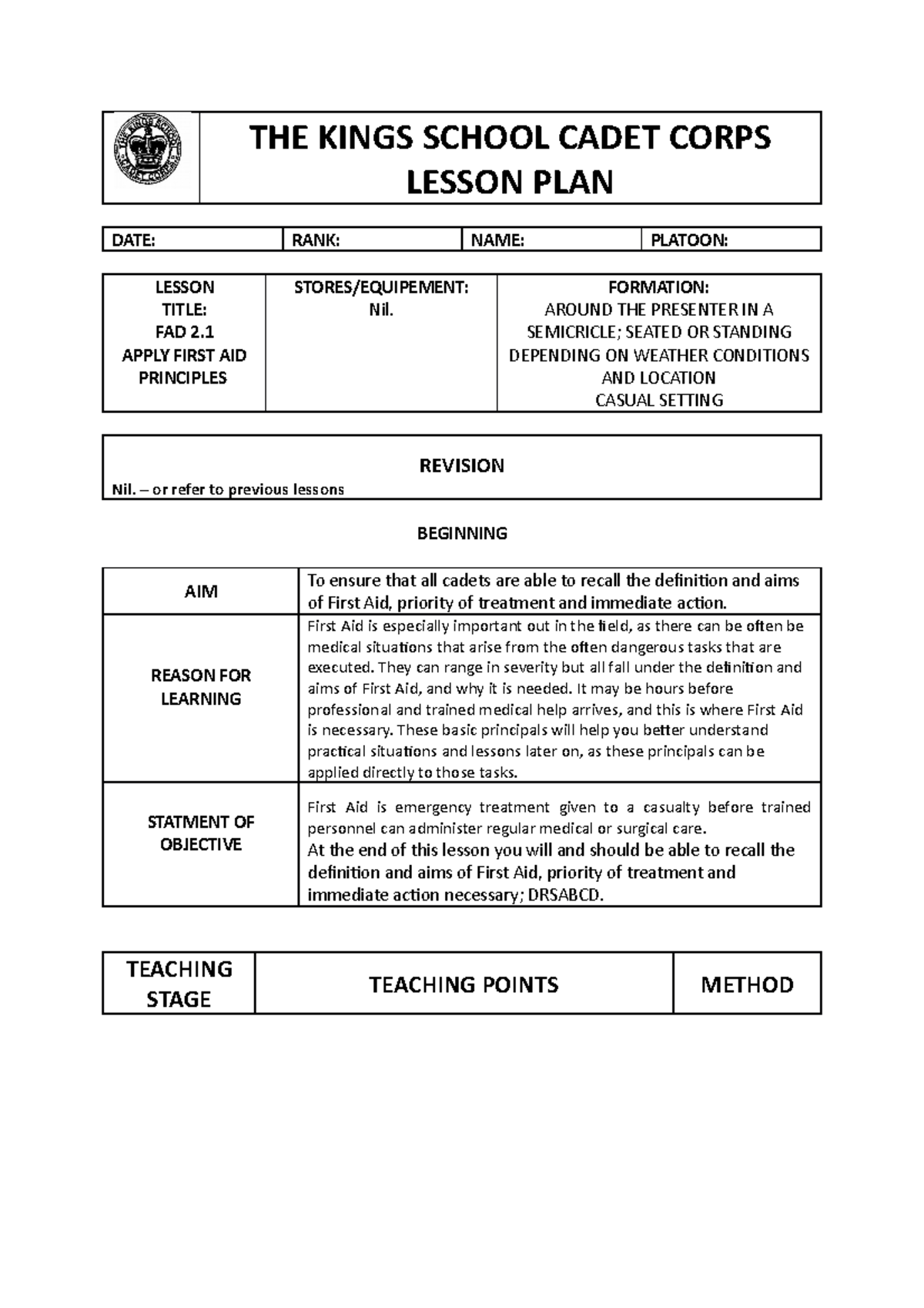 FAD 2 - Lecture notes 2.1 - THE KINGS SCHOOL CADET CORPS LESSON PLAN ...