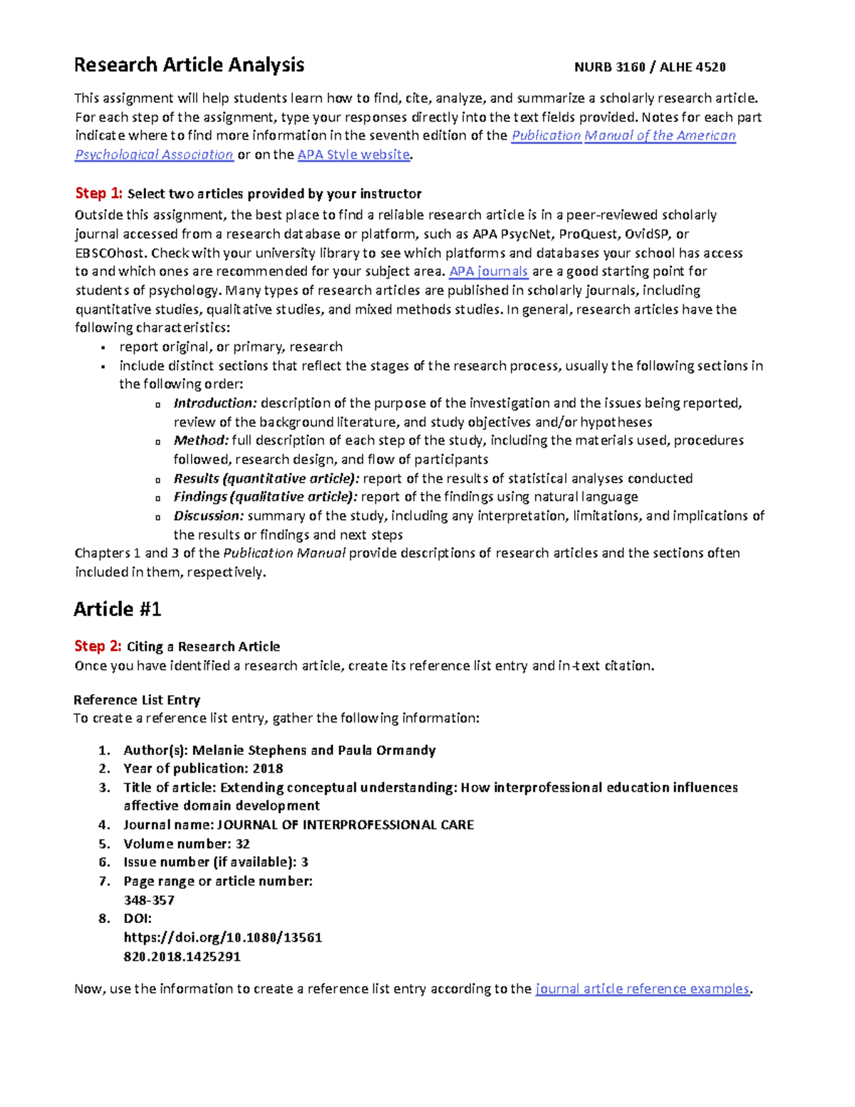 Article Analysis Template - This assignment will help students learn ...