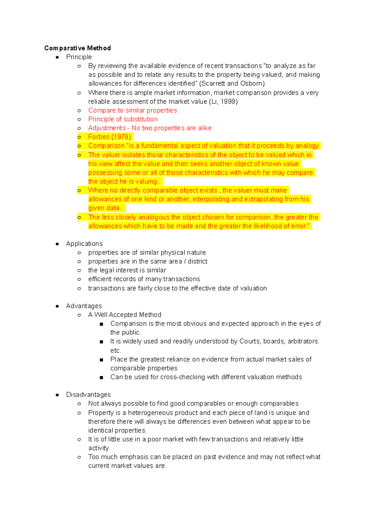 Valuation Method - Comparative Method Principle reviewing the available ...
