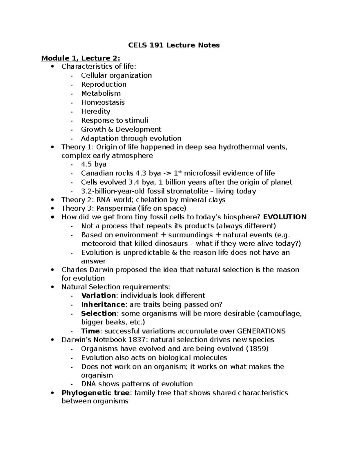 Cels 191 Module 1 Lecture Notes Cels 191 Lecture Notes Module 1 Lecture 2 Characteristics Of