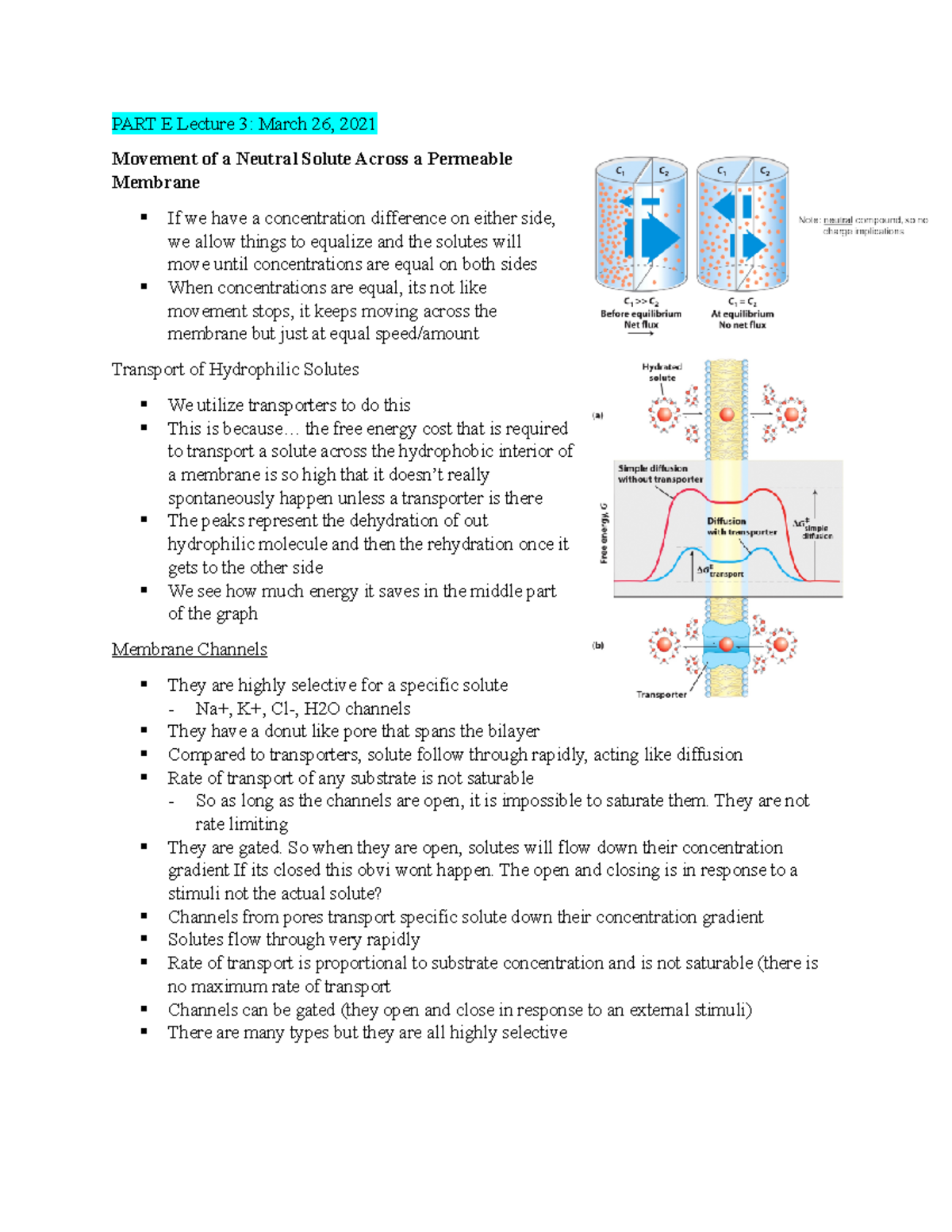 BIOC 3560 Part E Lecture 3 - PART E Lecture 3: March 26, 2021 Movement of a Neutral Solute ...