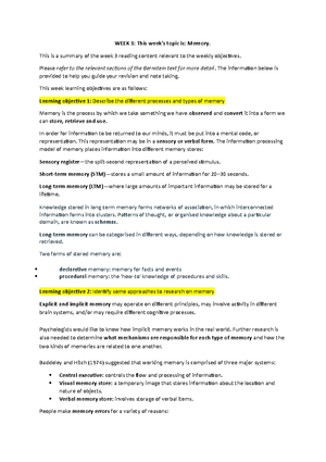 PSY10008 - Weekly Summaries ^0 Learning Objectives - ####### Weekly ...