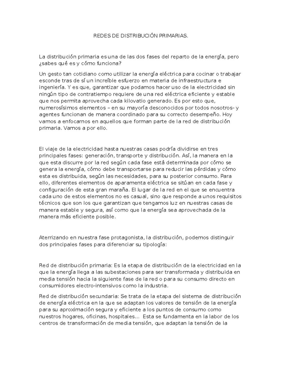 Redes DE Distribución Primarias - REDES DE DISTRIBUCIÓN PRIMARIAS. La ...
