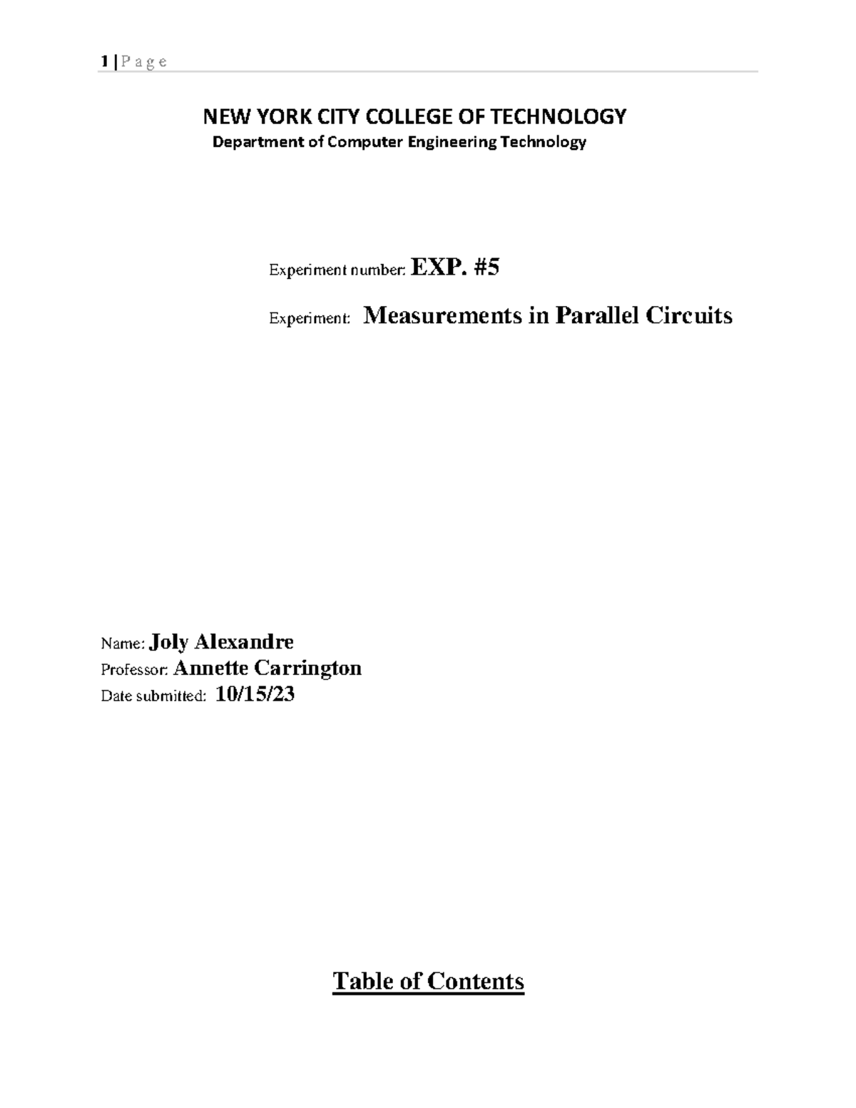 Lab #3 Ohms Law - Lab - NEW YORK CITY COLLEGE OF TECHNOLOGY Department ...