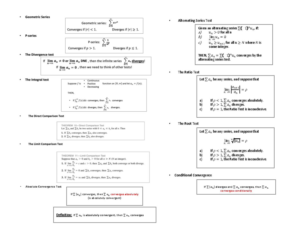 All Series Tests - Given an alternating series ∑ − 1! 𝑢! , if: a) 𝑢 ...